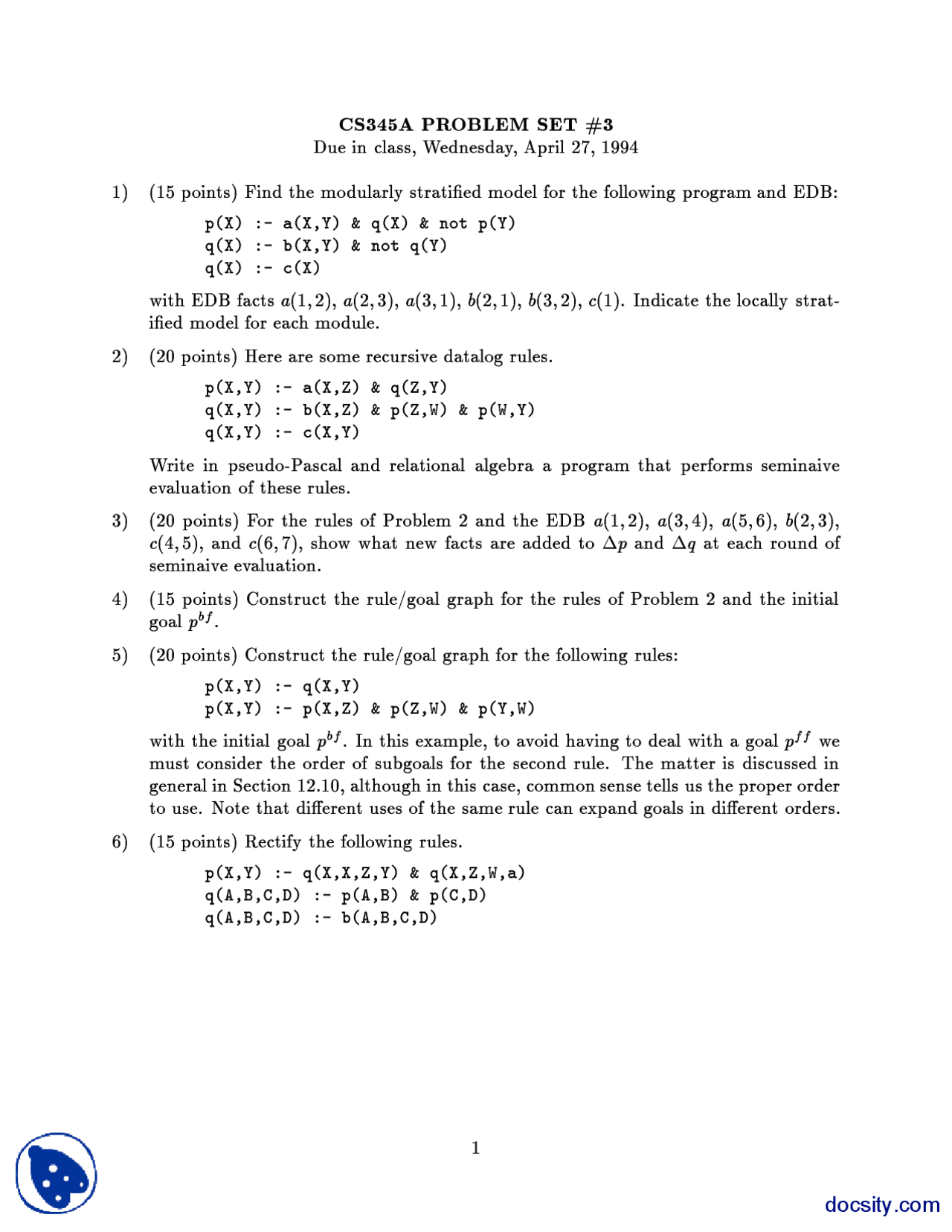 Rule Goal Graphs Distributed Queries Assignment Docsity