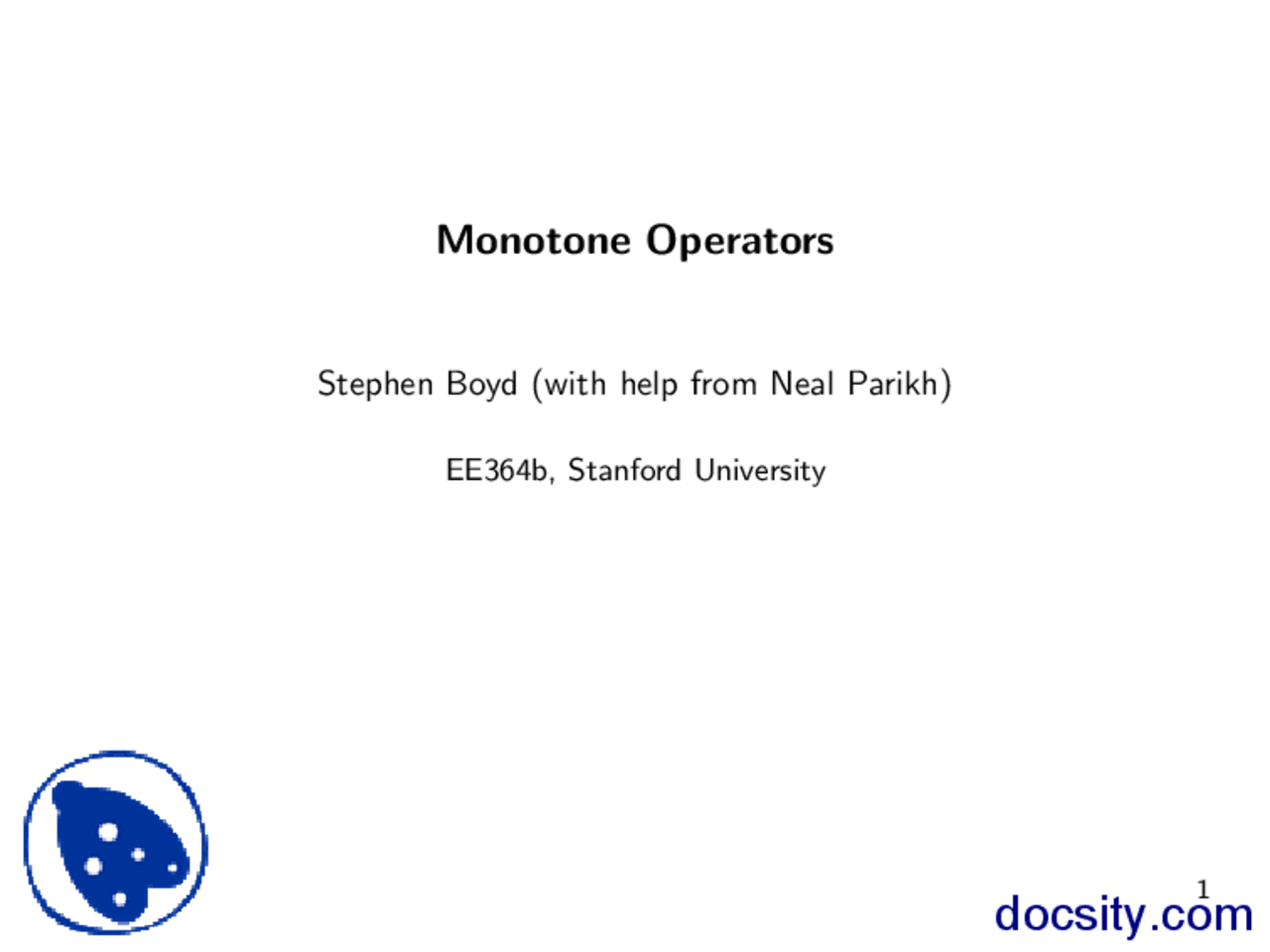 Monotone Operators Convex Optimization Lecture Slides Docsity