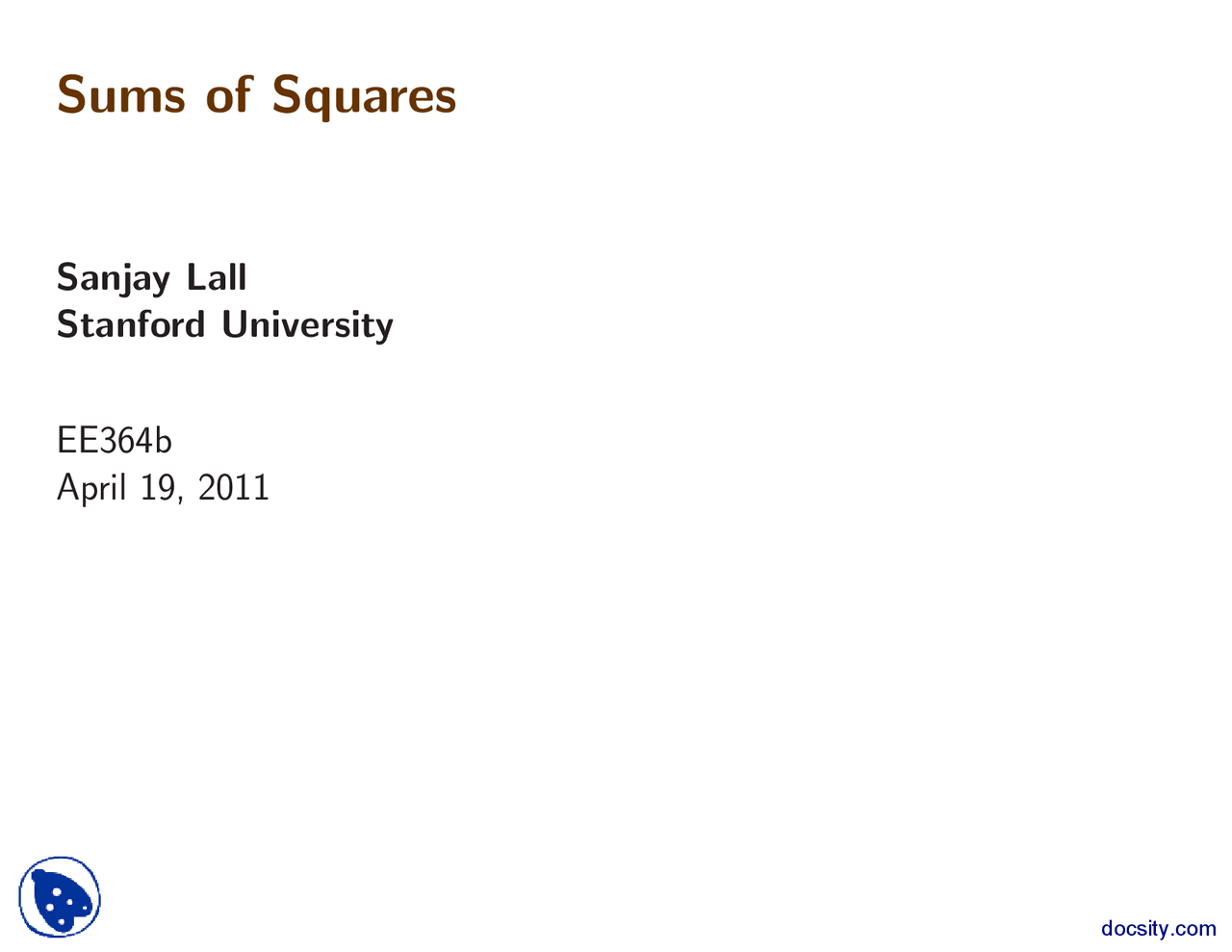 Sums Of Squares Methods For Convex Optimization Lecture Slides Docsity