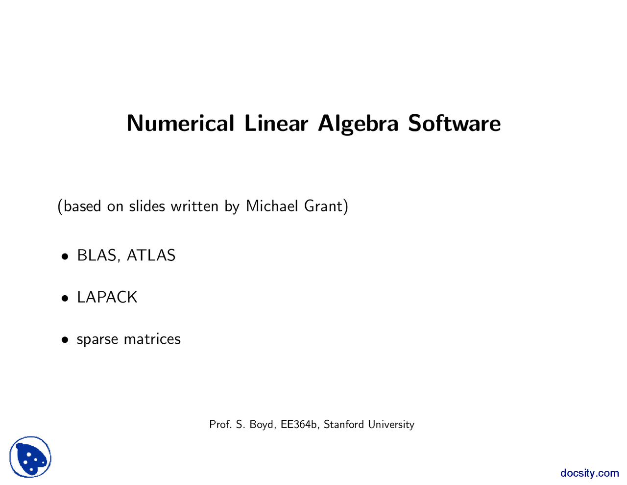 Numerical Linear Algebra Software Optimization Techniques Lecture Notes Docsity