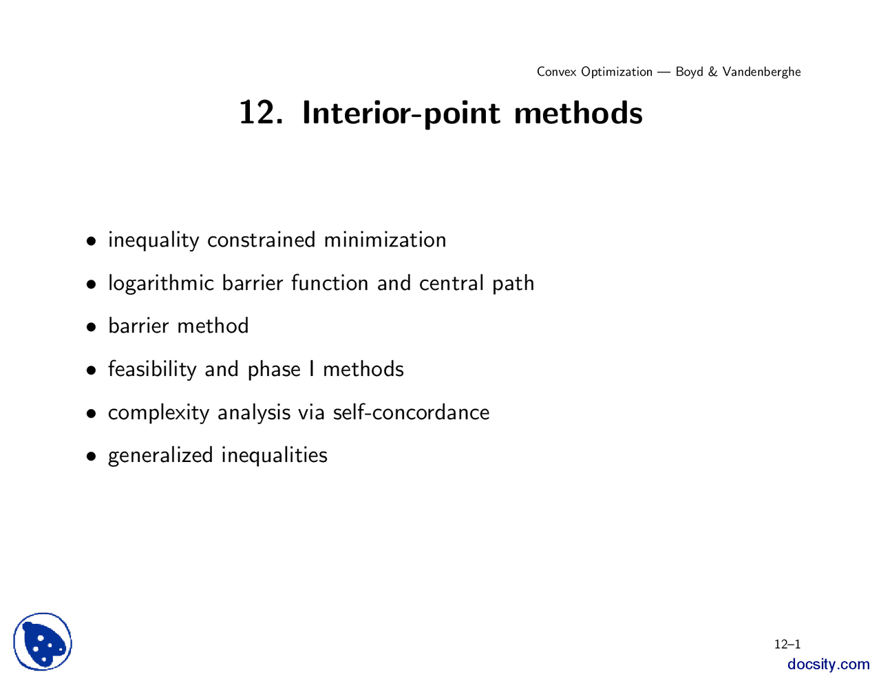 Interior Point Methods Convex Optimization Lecture Slides Docsity