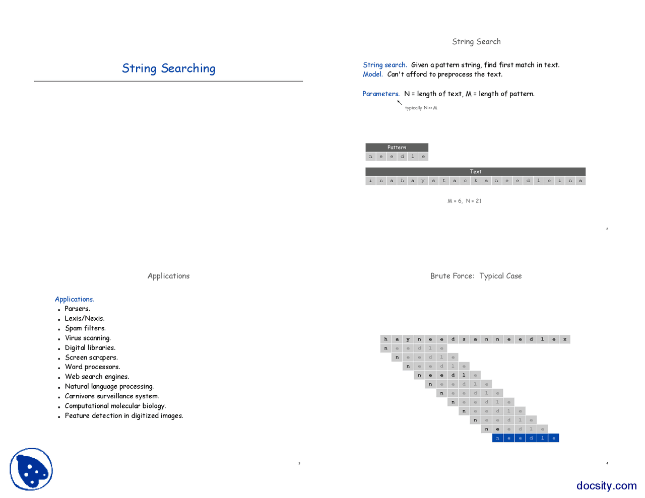 String Searching Algorithm Design And Data Representation Lecture