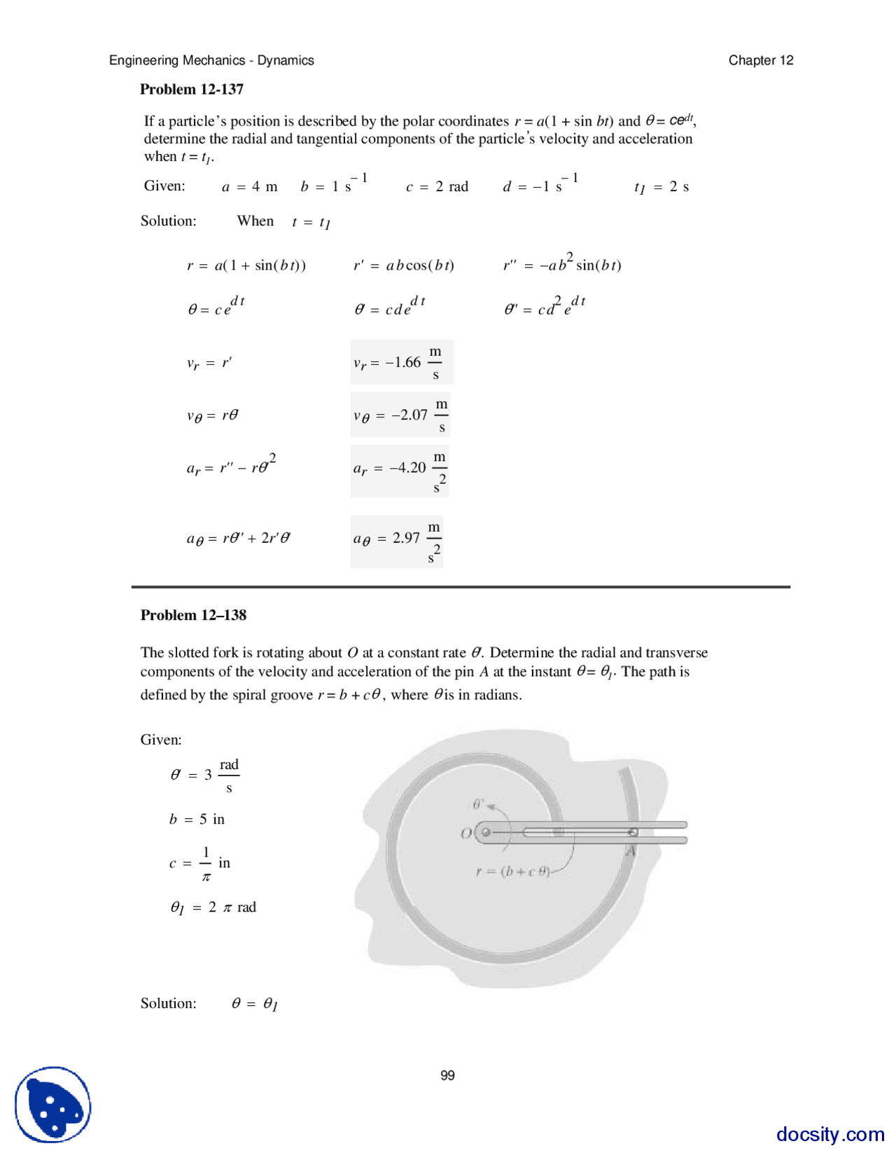 Rotaion Problems-Engineering Mechanics-Assignment Solution | Exercises Dynamics | Docsity