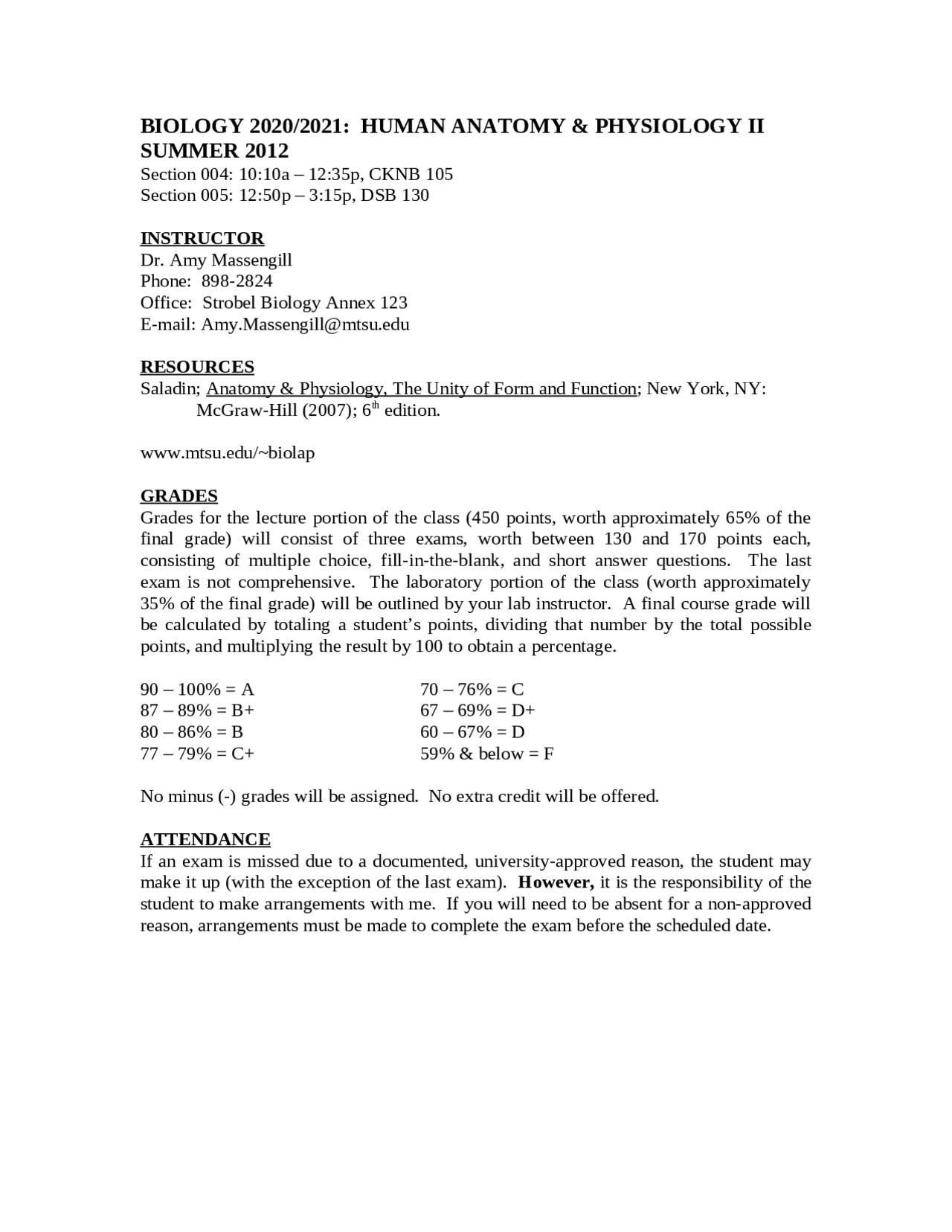Syllabus On Human Anatomy And Physiology Biol 2020 Docsity