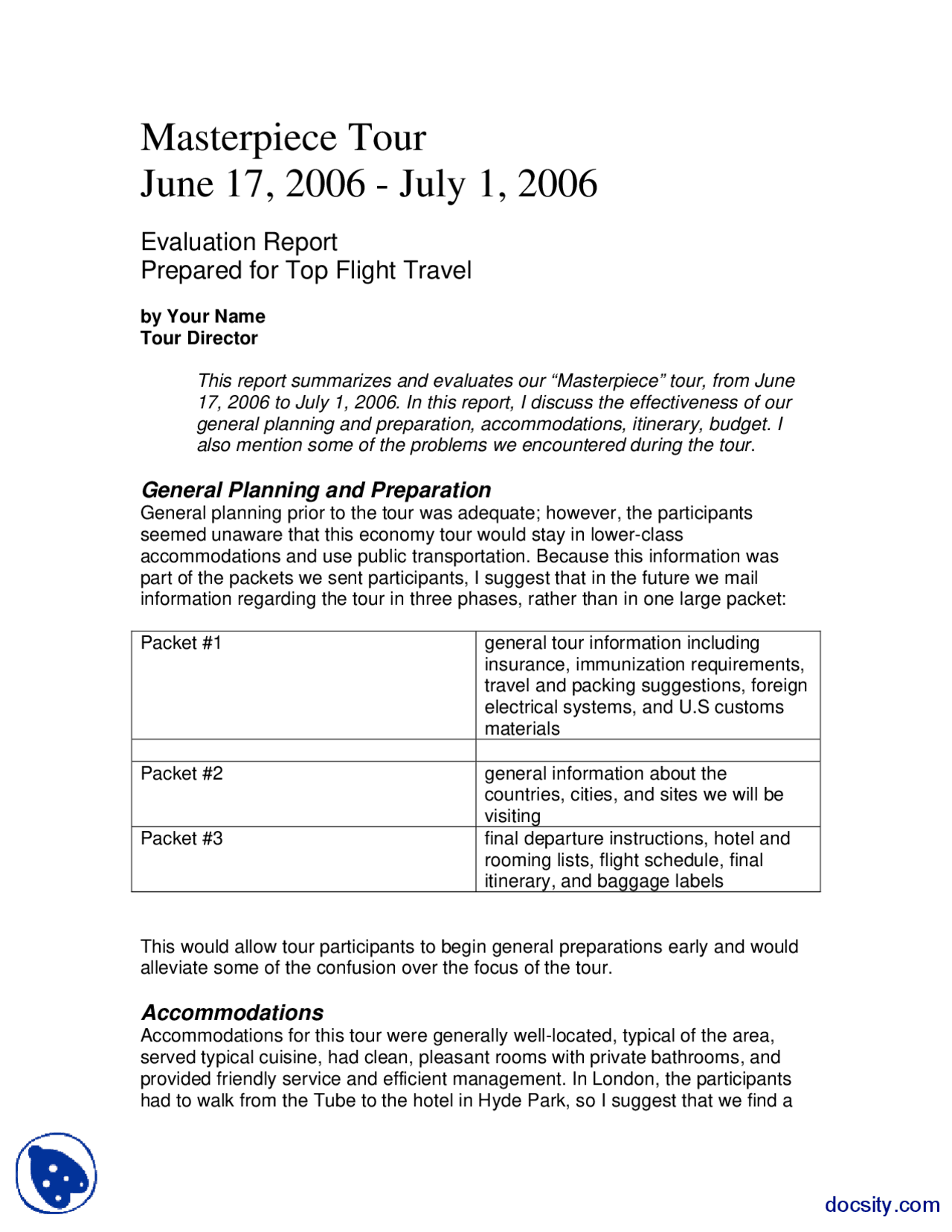 Evaluation Report Masterpiece Tour-Learning Microsoft Word-Assignment ...