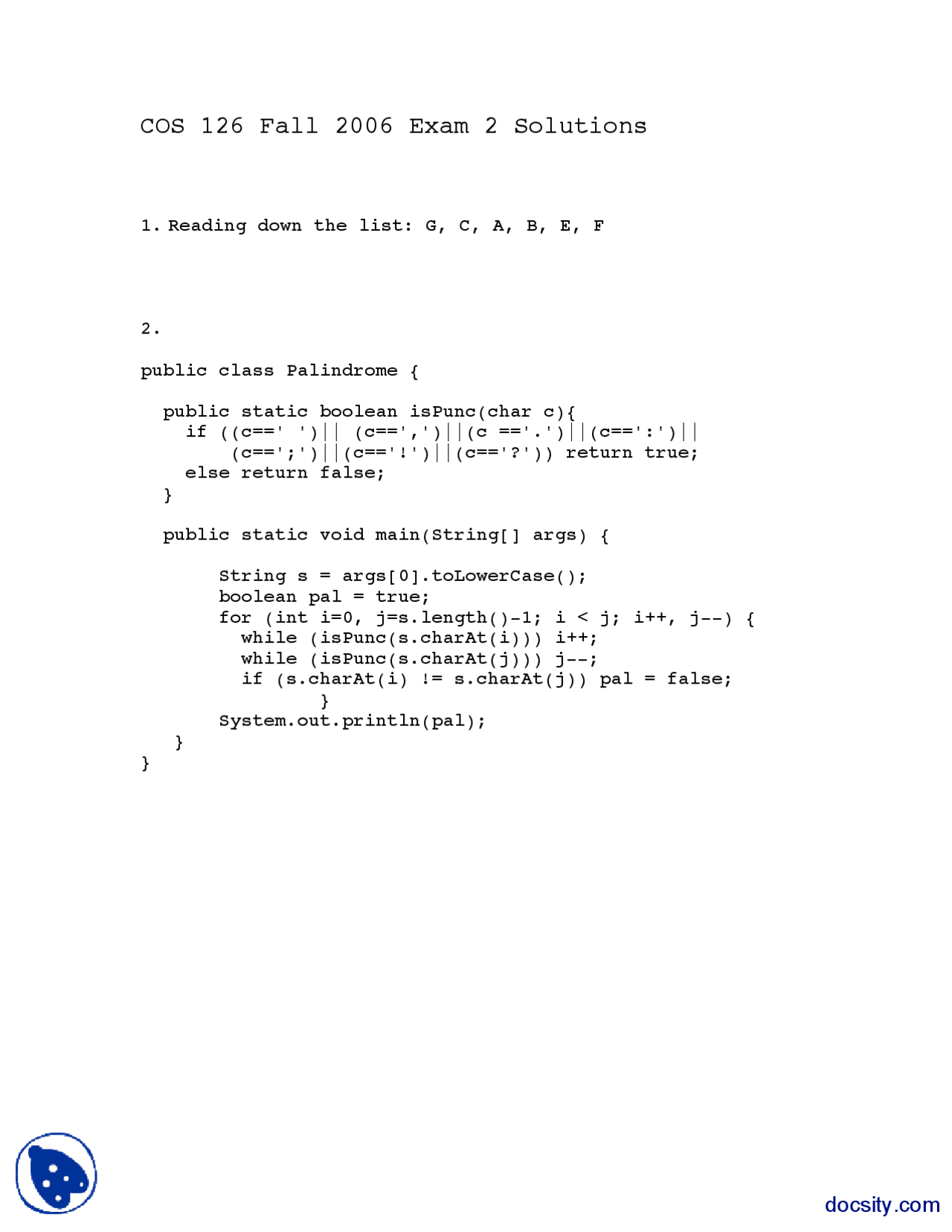 Classes General Computer Science Exam Solution Docsity