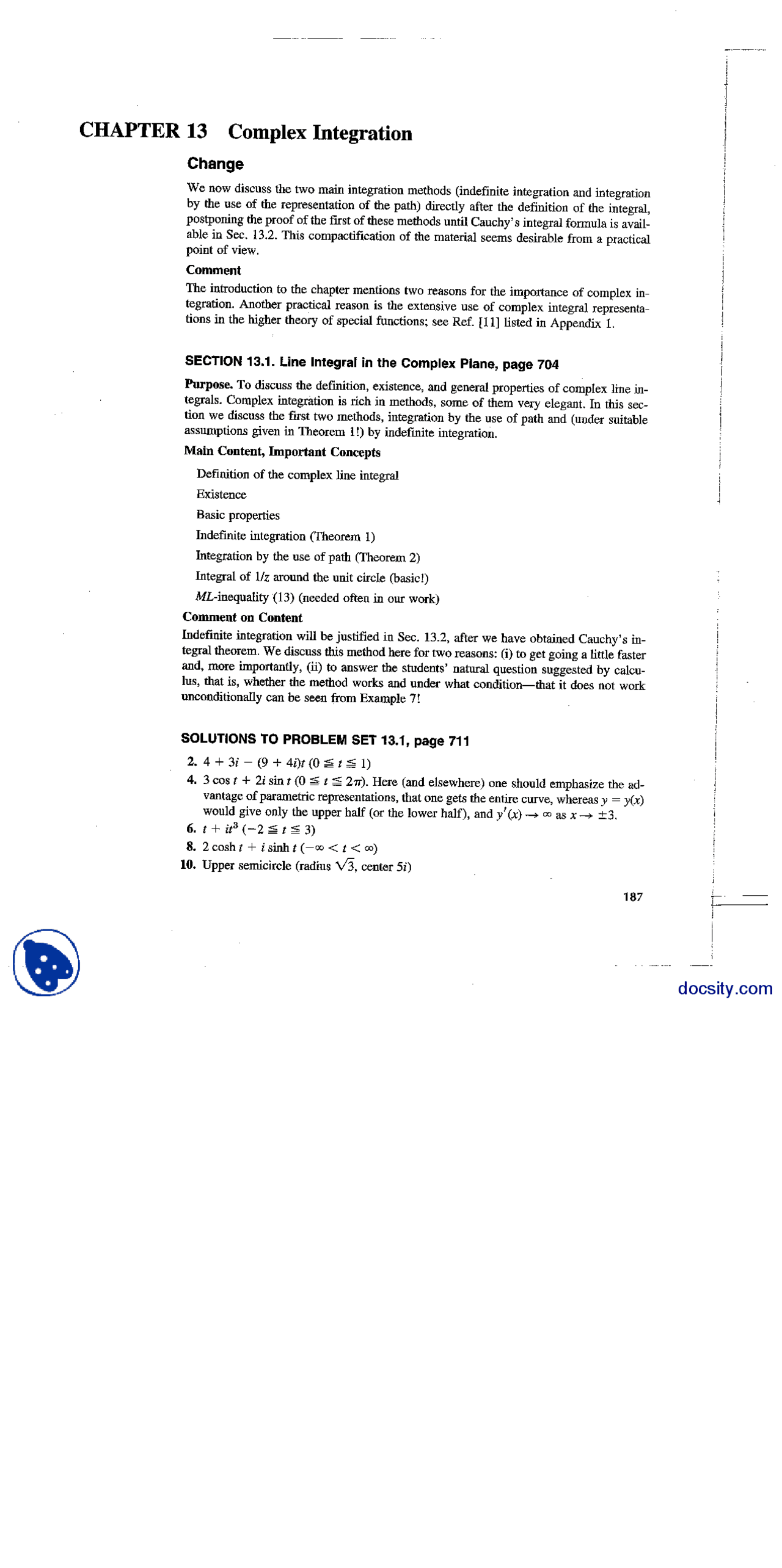 Complex Integration Differential Equations Solutions Docsity