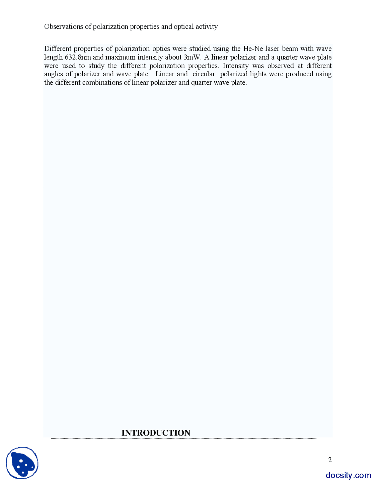 Polarization Ii Advanced Physics Lab Report Docsity