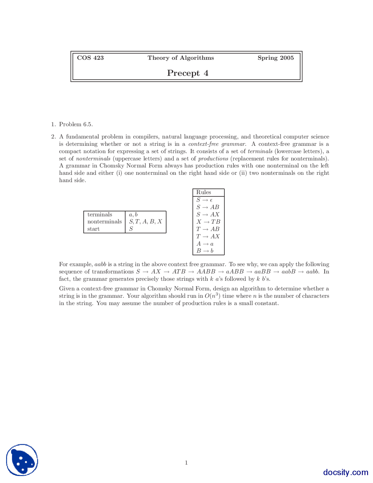 Strings Constant Free Grammer Writing Algorithms Assignment Docsity