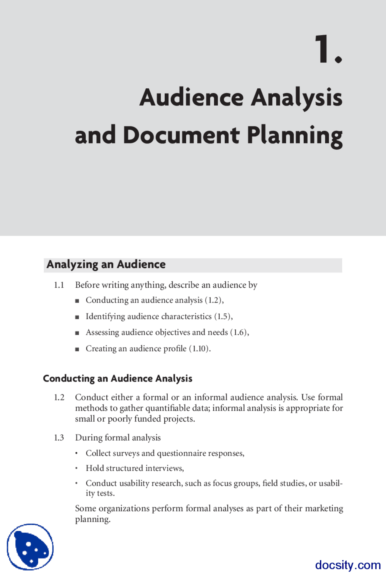 Audience Analysis Technical Writing Handout Docsity