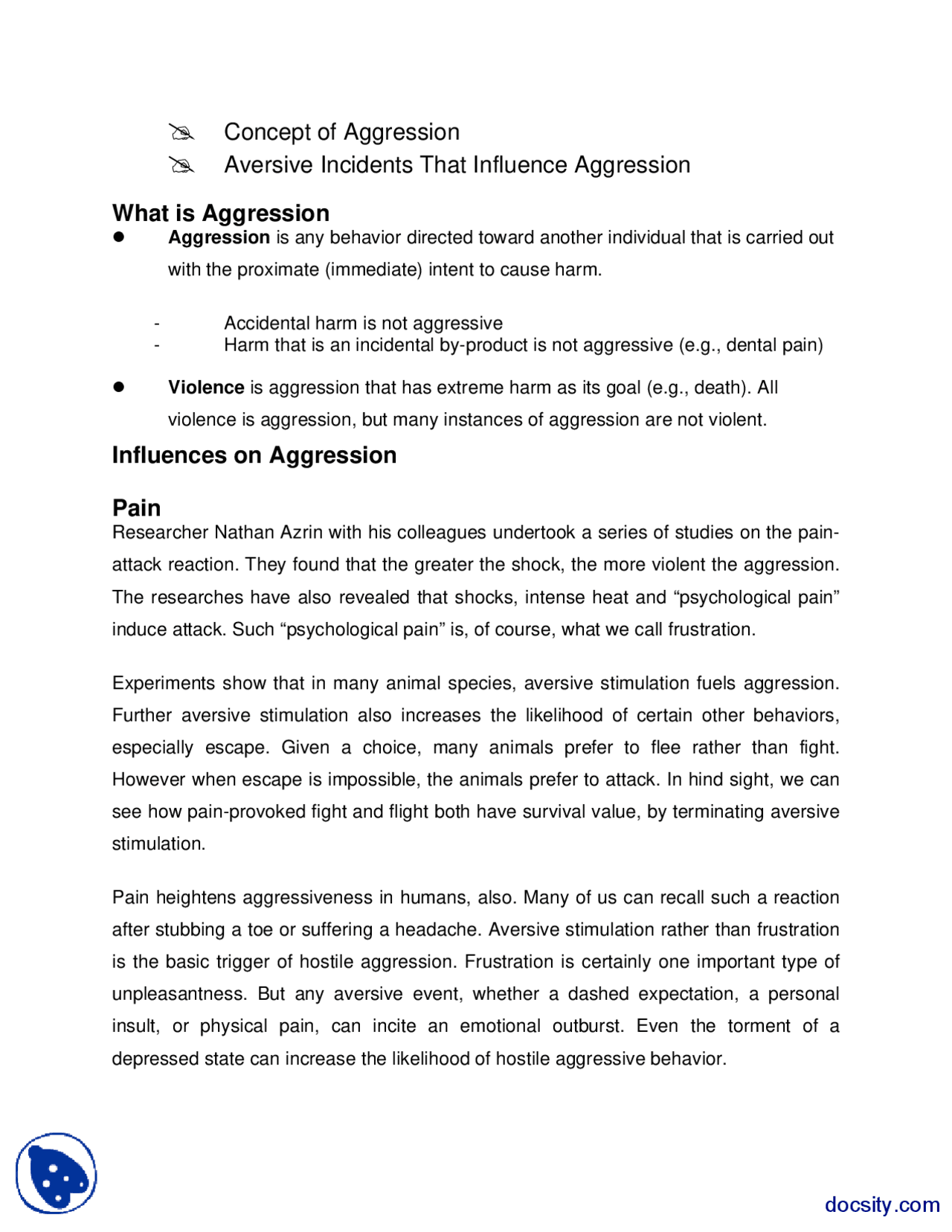 Concept of Aggression-Mass Communication-Handout - Docsity