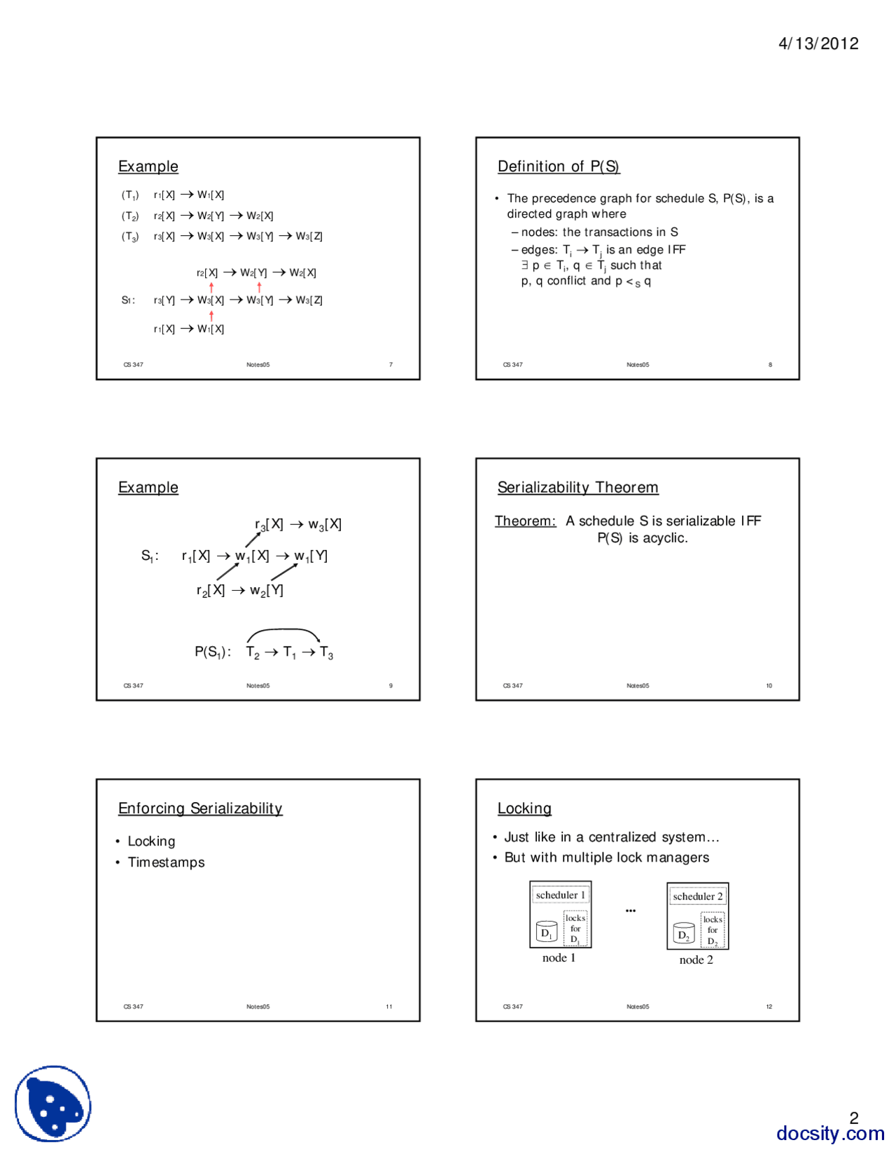 Concurrency Control Distributed And Parallel Data Management Lecture Slides Docsity