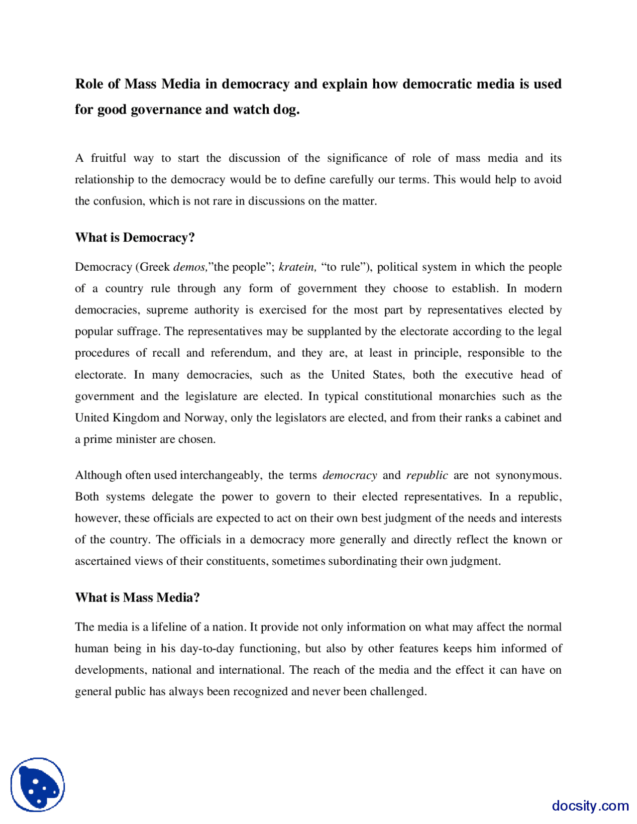 Role of Mass Media in Democracy-Mass Communication and Role of Media ...