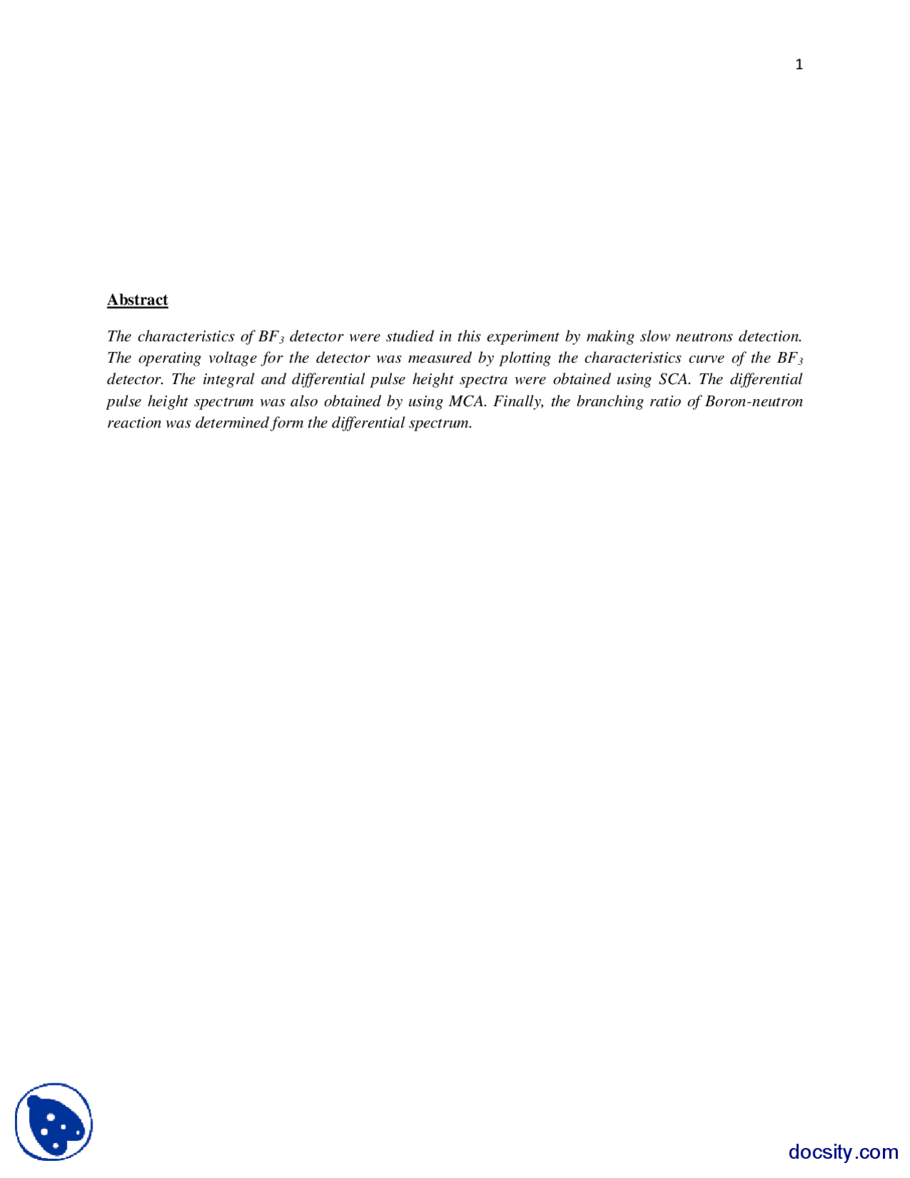 The Characteristics of BF3 Detector-Advanced Physics-Lab Report - Docsity