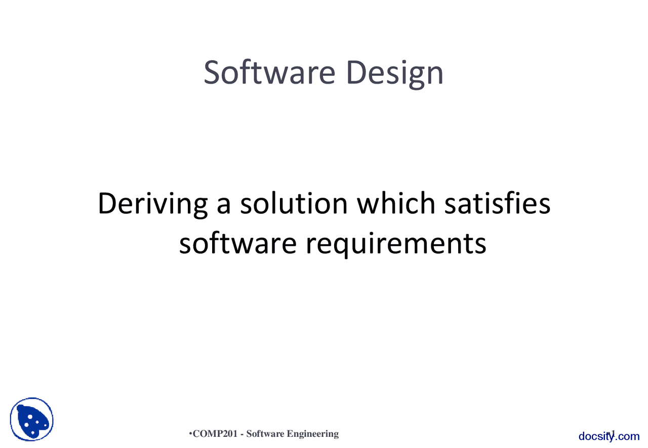 Software Design Development And Software Engineering Lecture Slides Docsity