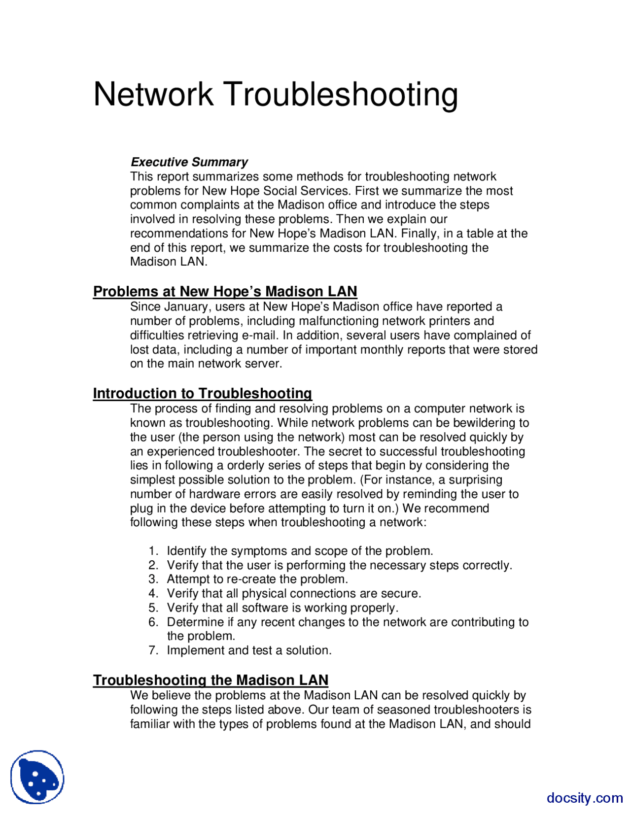 Network Troubleshooting Learning Microsoft Word Assignment Solutions