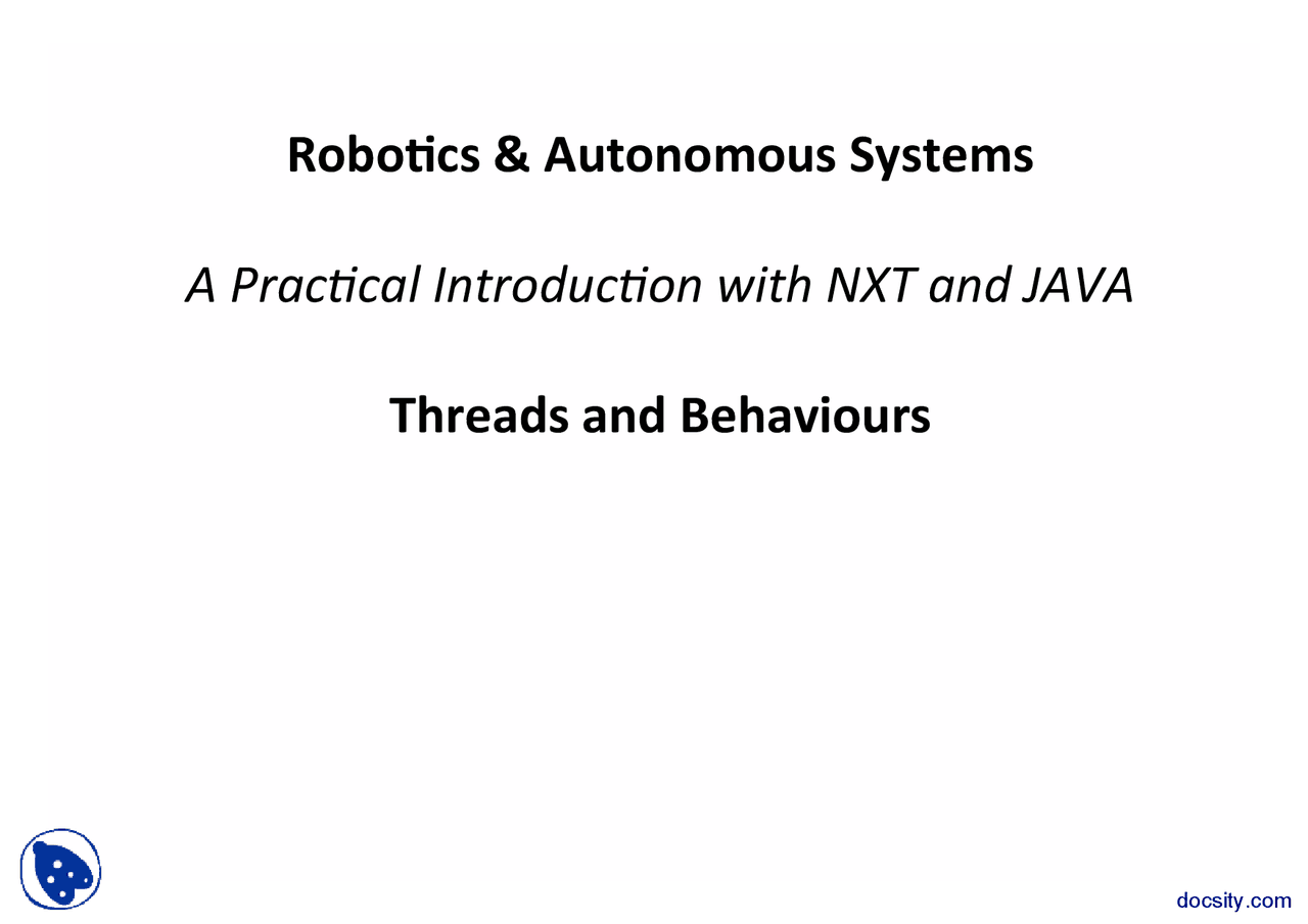 Threads And Behaviours Robotics And Autonomous System Lecture Slides Docsity