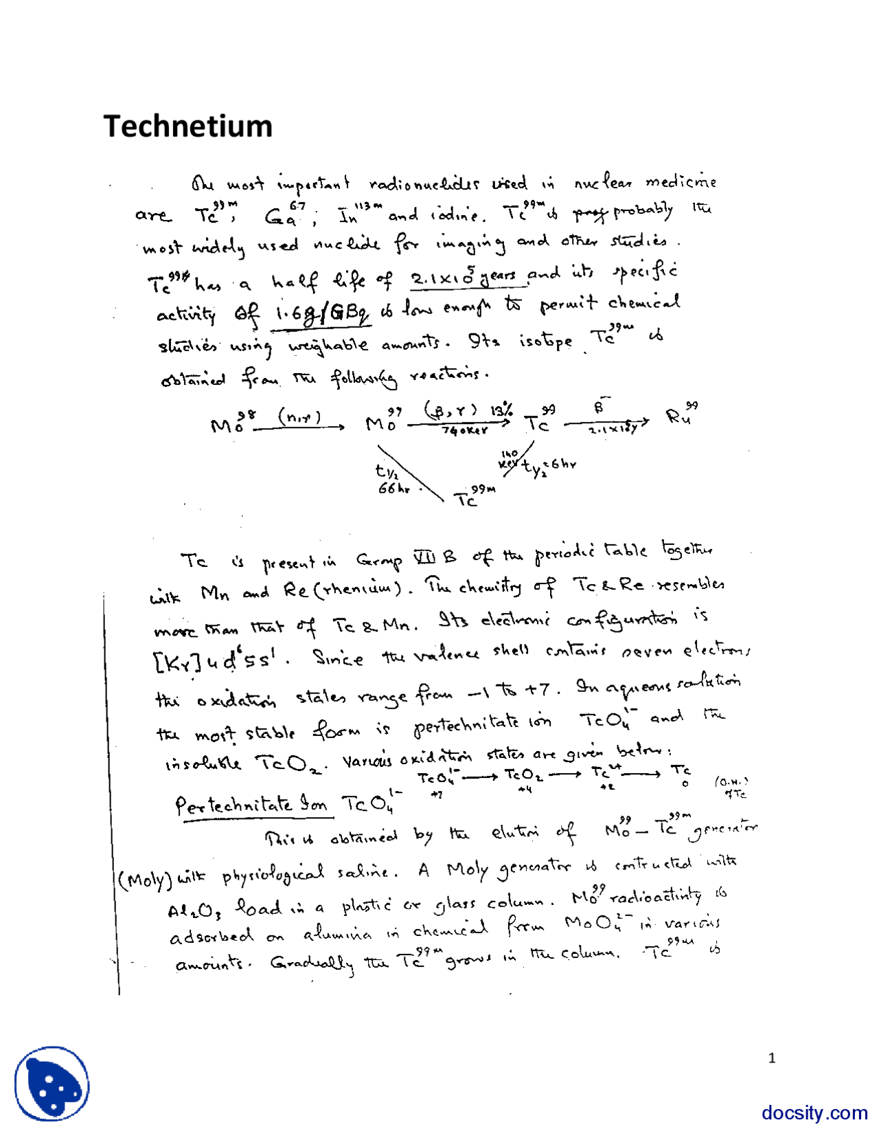 Technetium-Advanced Physics-Lab Report - Docsity