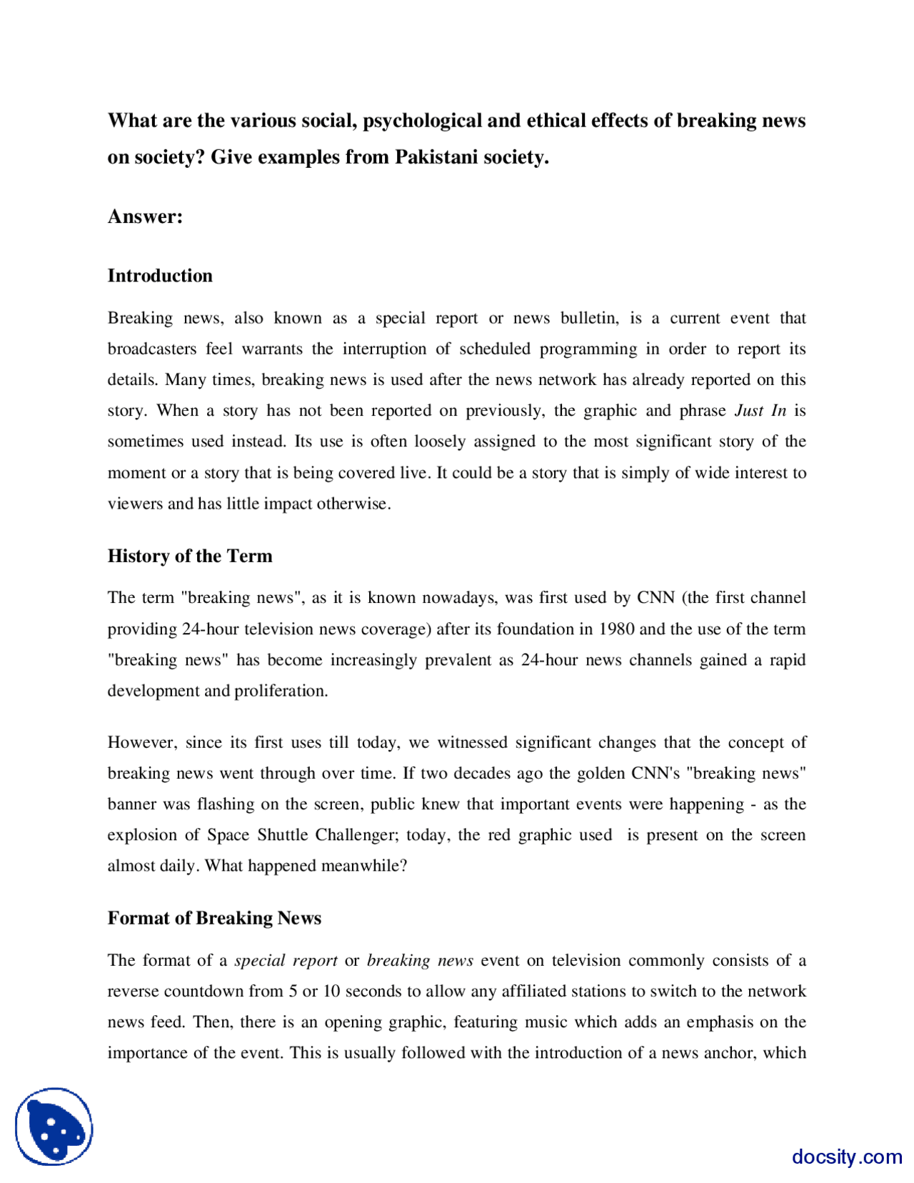 Various Social, Psychological And Ethical Effects of Breaking News-Mass ...