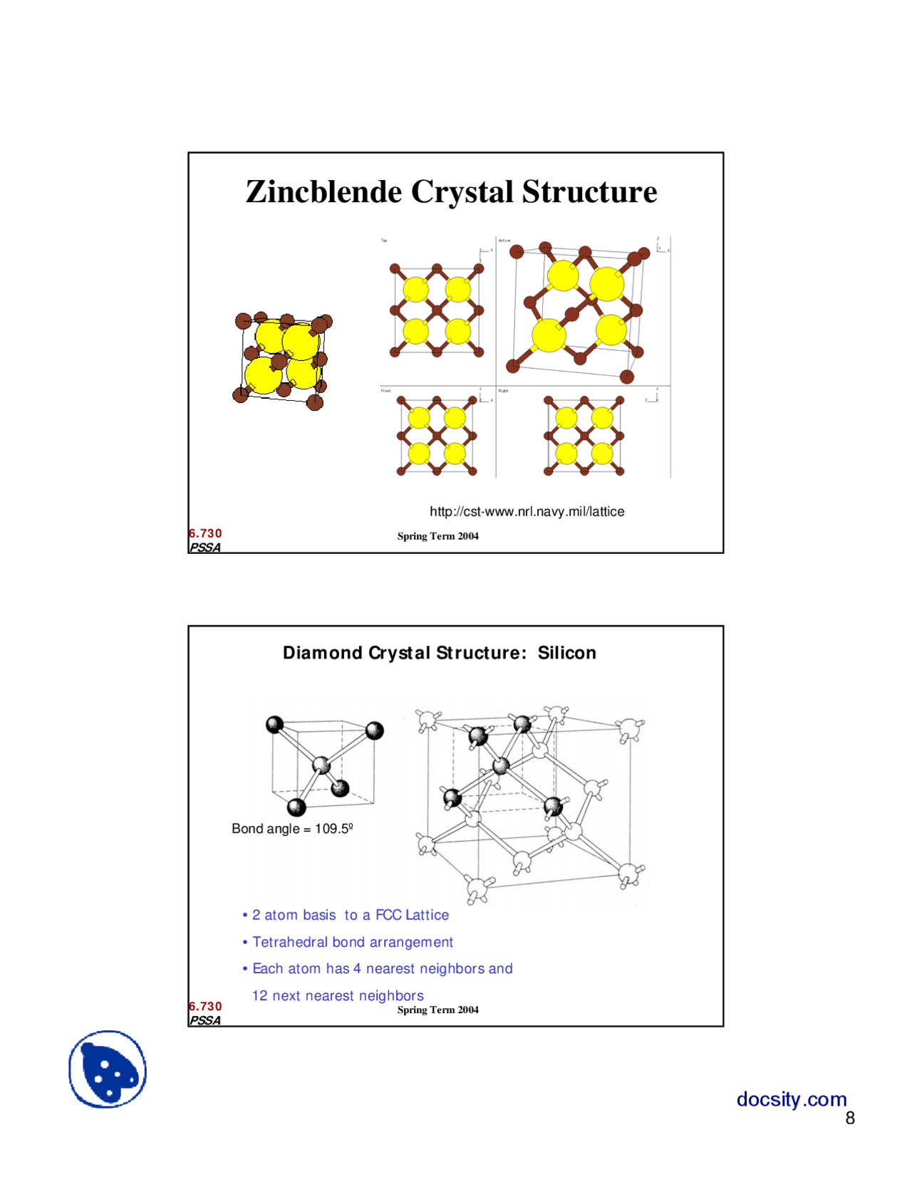 Zincblende Crystal Structure-Physics-Lecture Slides - Docsity