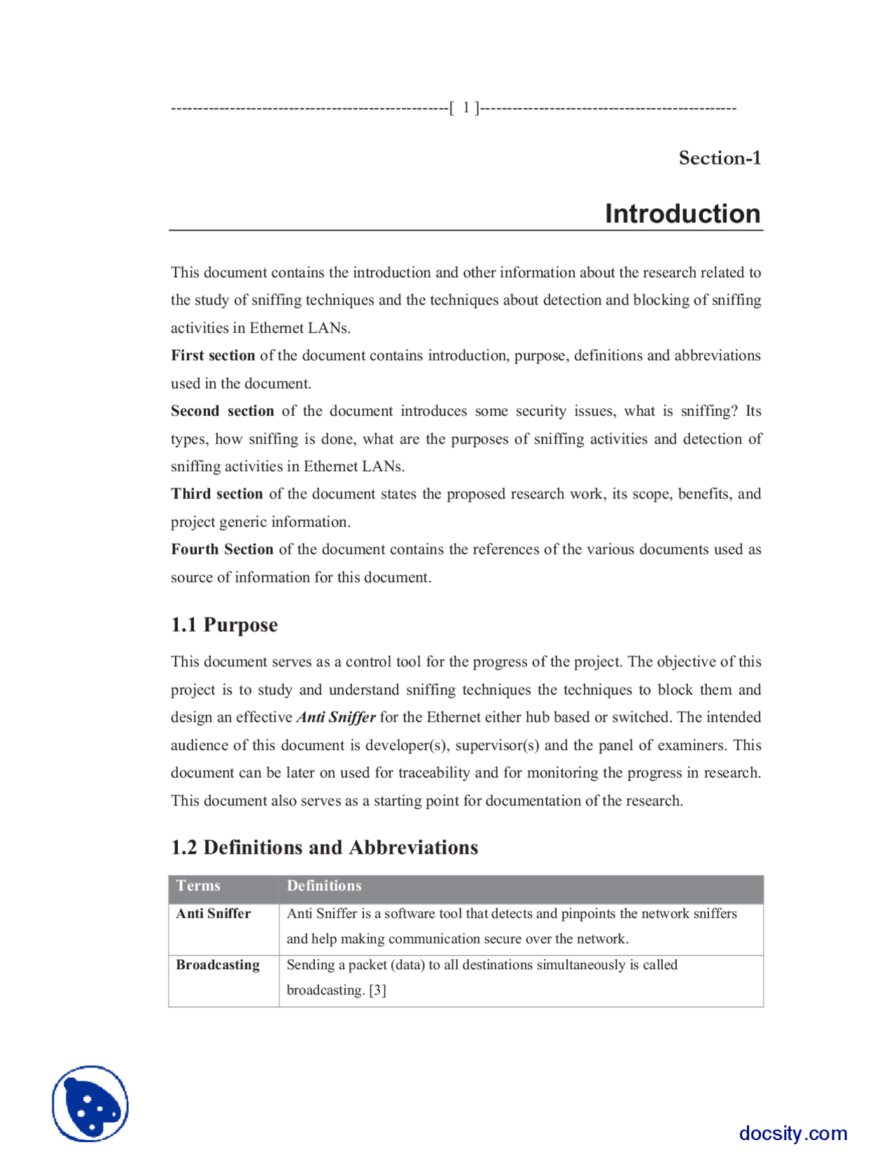 Sniffer Buster Proposal Computer Sciences Project Report Docsity