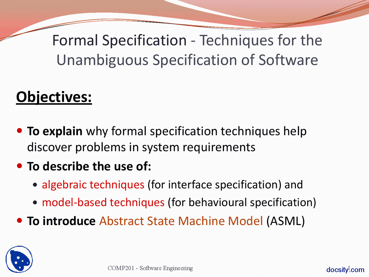 Formal Specification Basics Of Software Engineering Lecture Slides