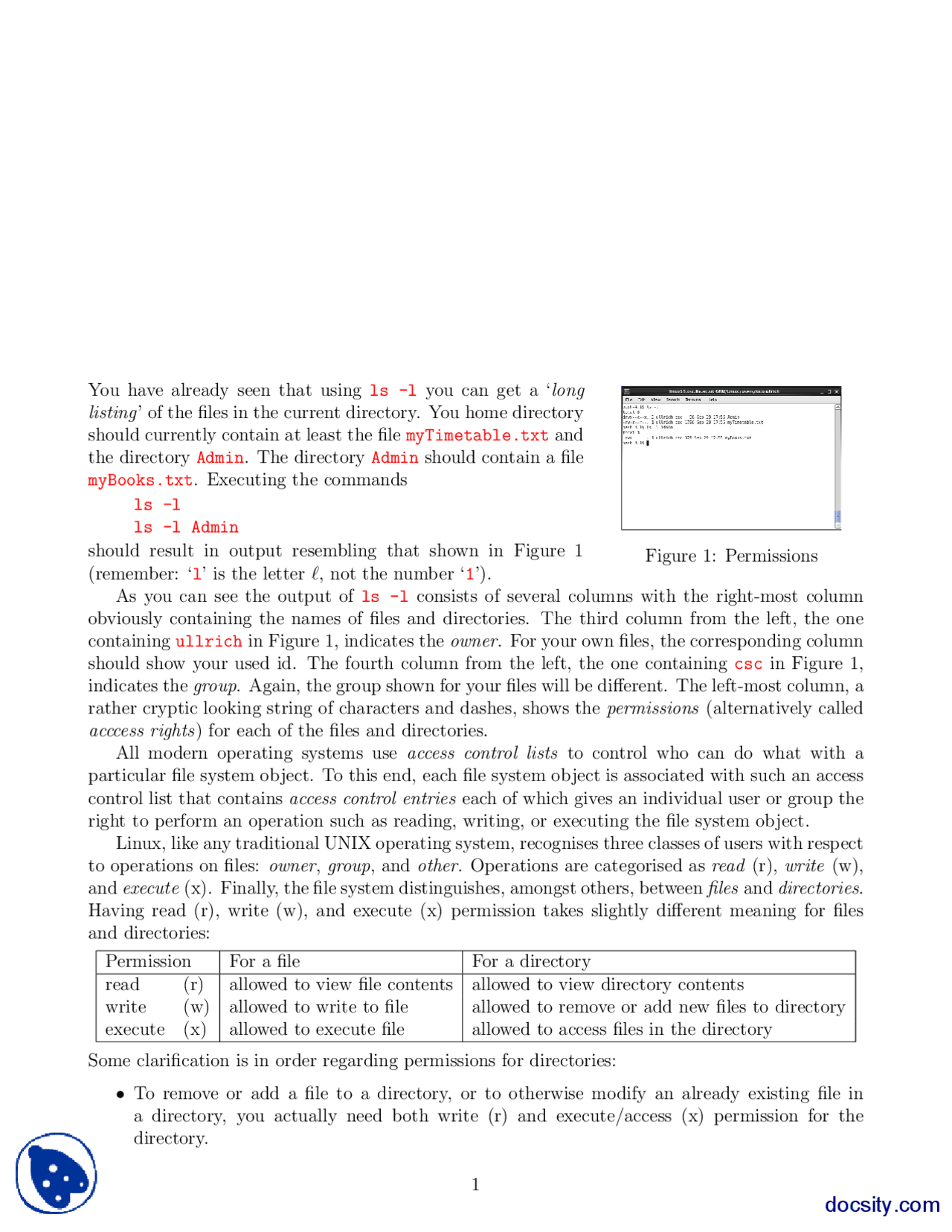 Changing File Permissions-Using Linux-Handout - Docsity