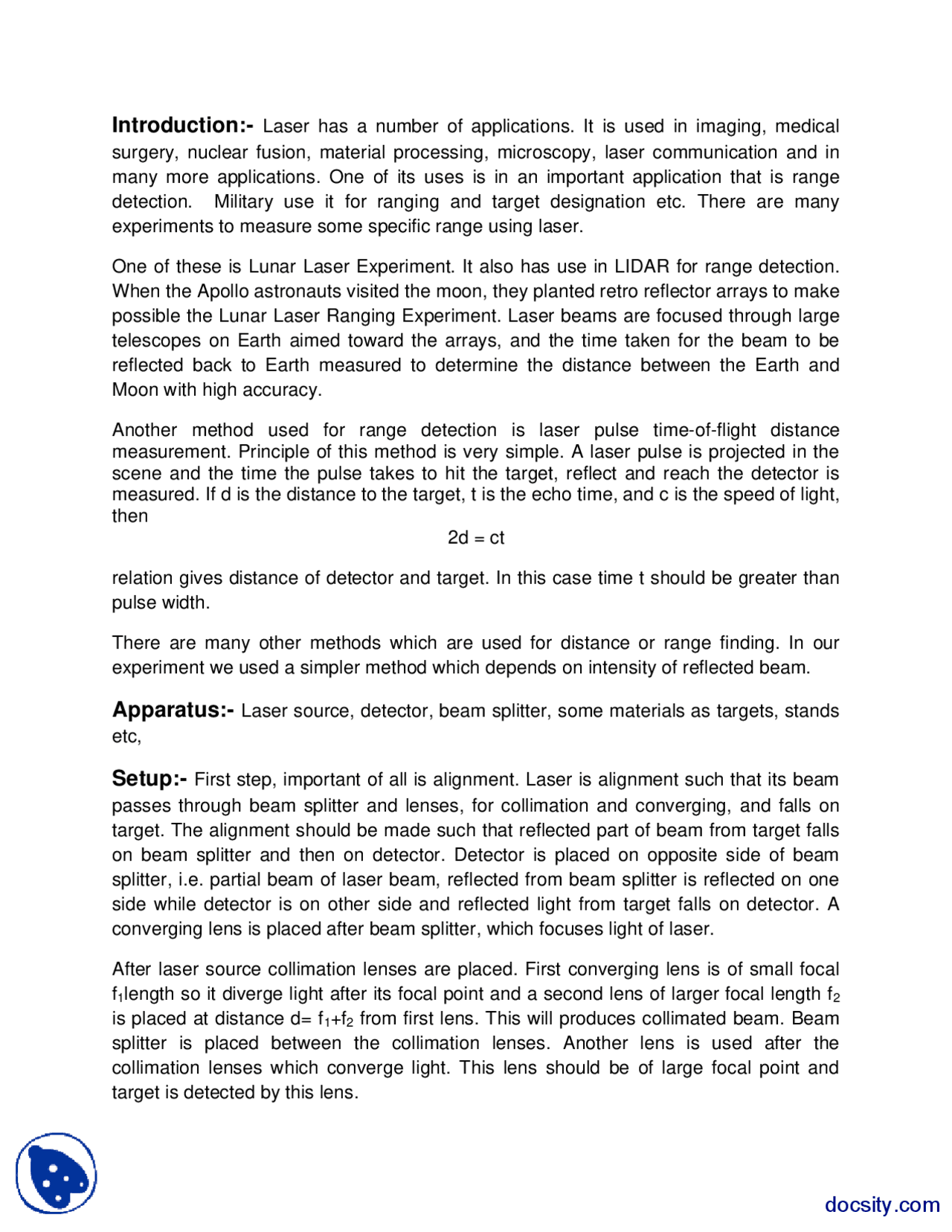 Range Detection-Advanced Physics-Lab Report - Docsity