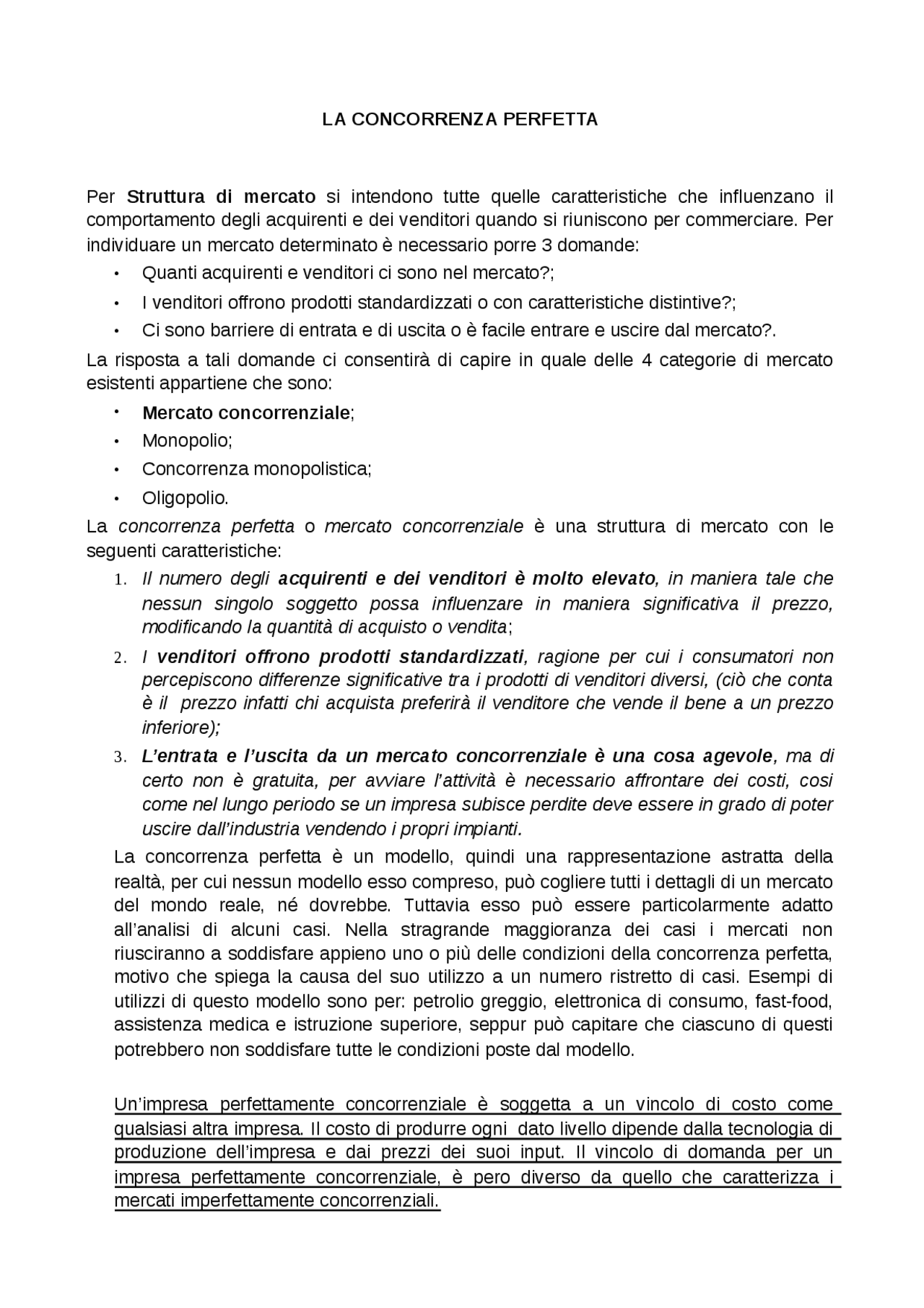 Cap 7 La Concorrenza Perfetta Docsity
