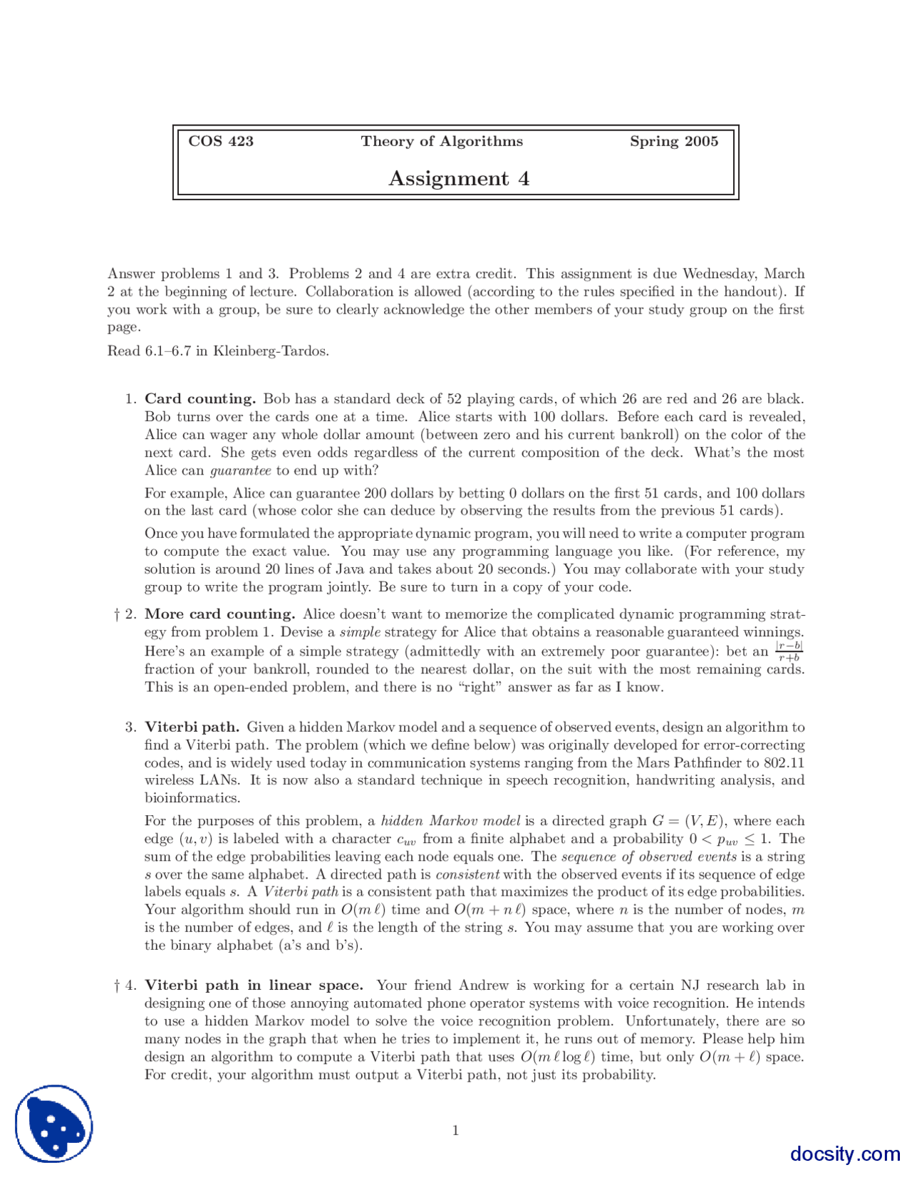 Card Counting-Algorithms-Assignment - Docsity