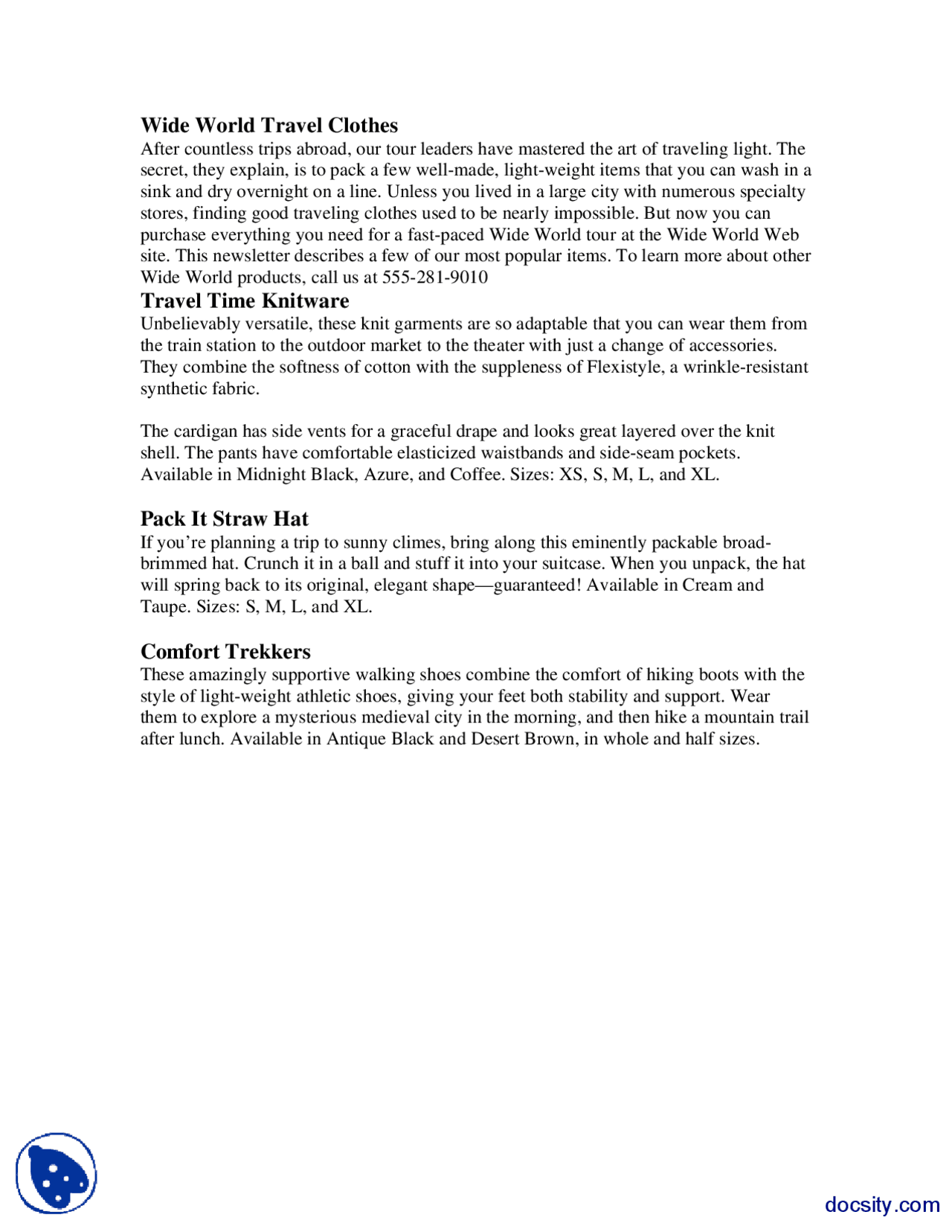 Wide World Travel Clothes Basics Of Microsoft Word Assignment Solution