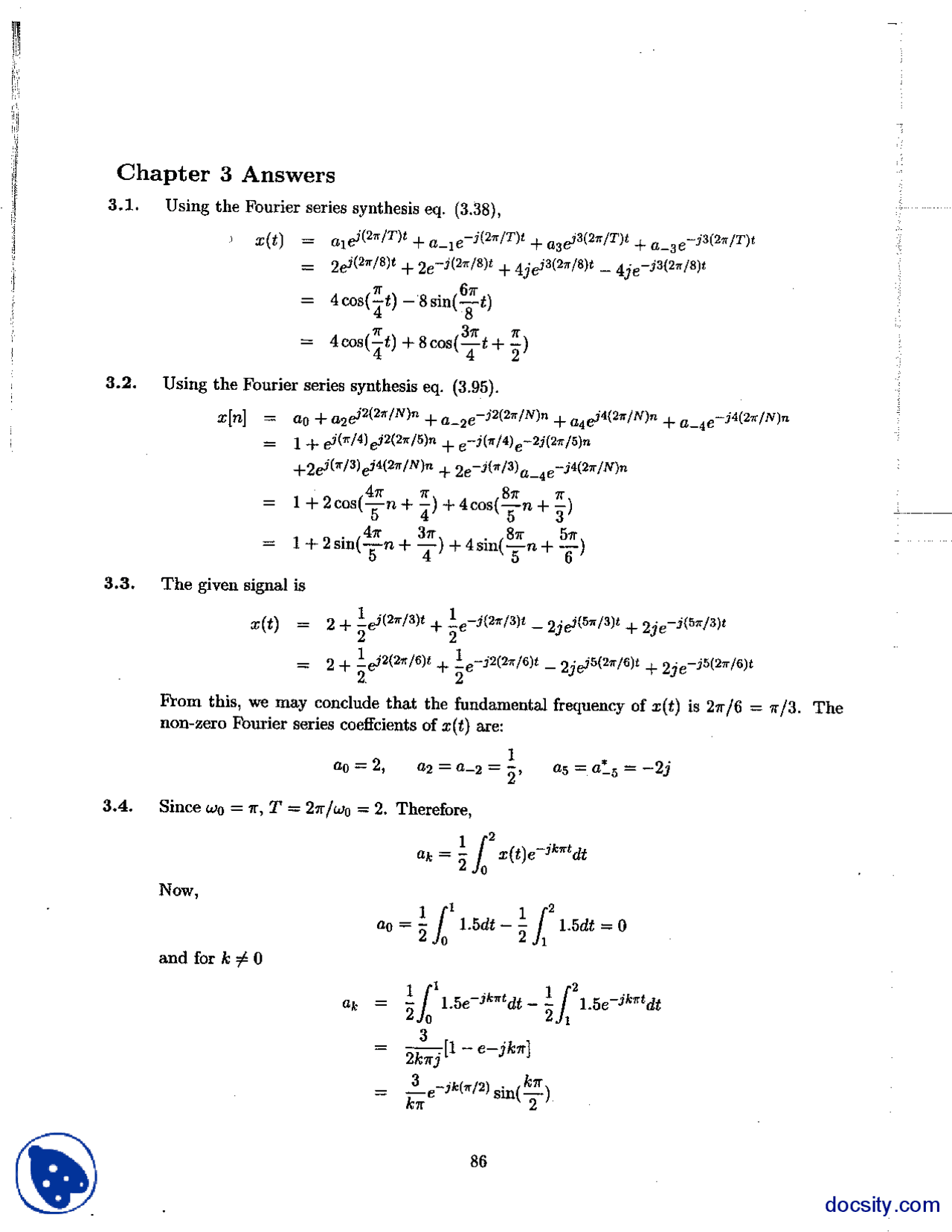 Fourier Series Synthesis Signals And Systems Solutions Docsity