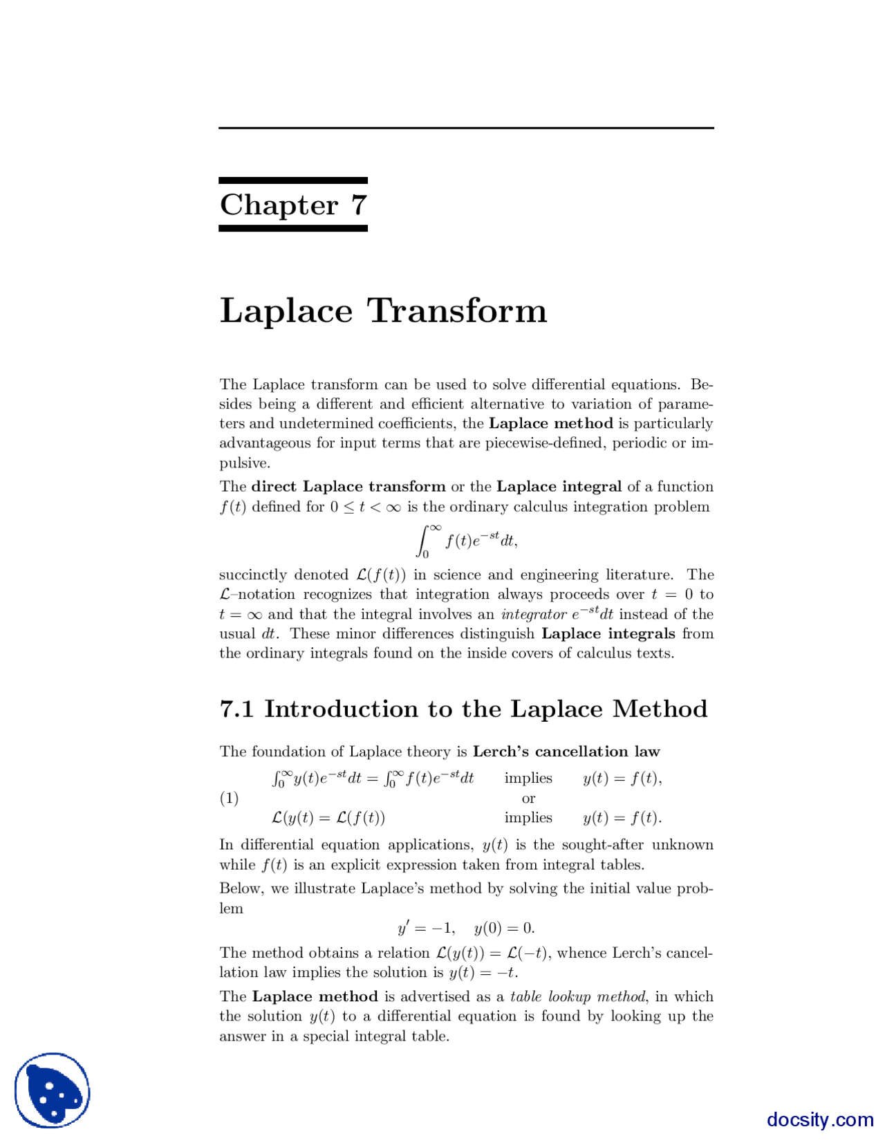 The Laplace Method And Transforms Signals And Systems Handout Docsity
