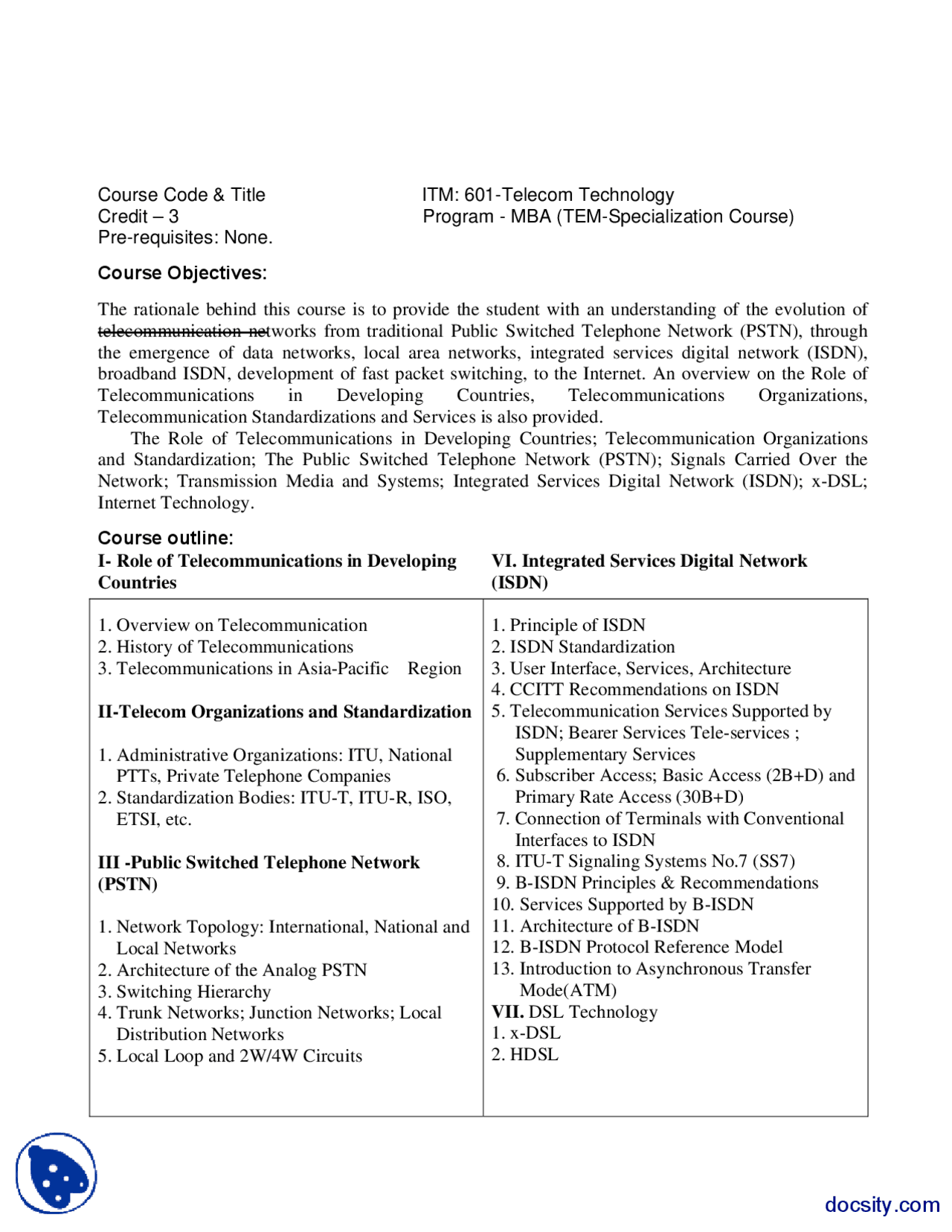 Telecom Technologies Management And Business Administration Course