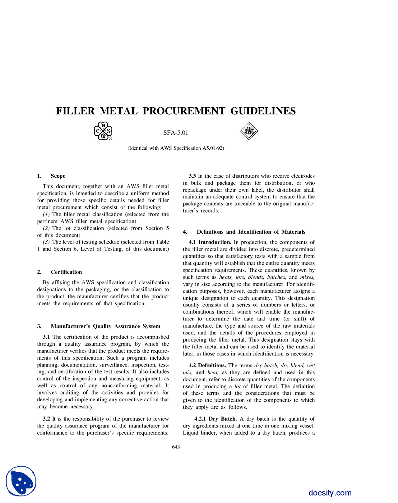 Filler Metal Procurement Guidelines: Definition and Identification of ...
