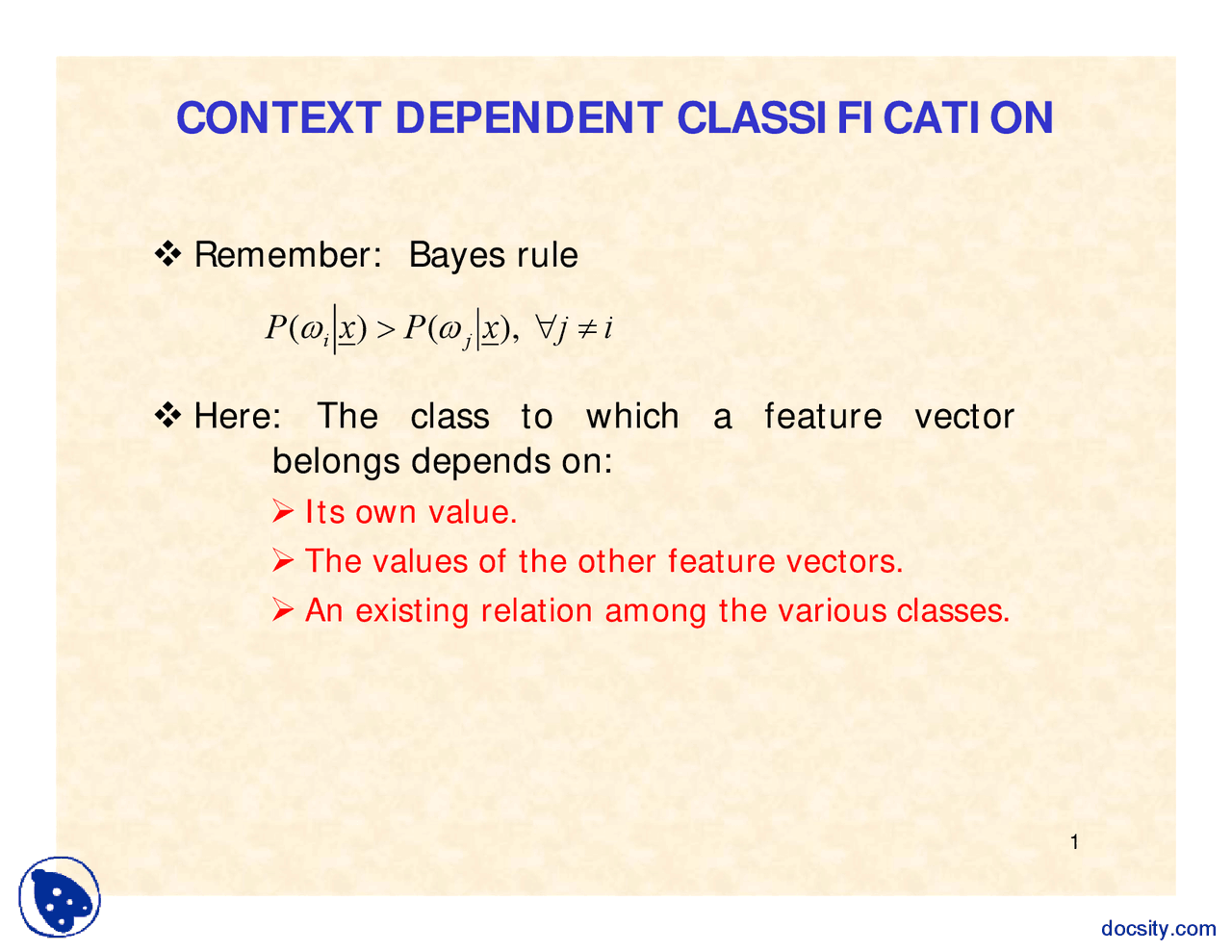Context Dependent Classification Pattern Classification And Recognition Lecture Slides Docsity