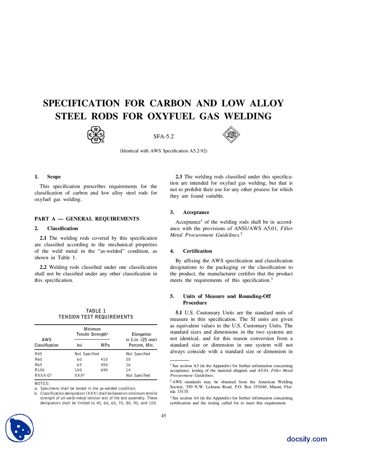 Carbon and Low Alloy Steel Rods for Oxyfuel Gas Welding - Docsity