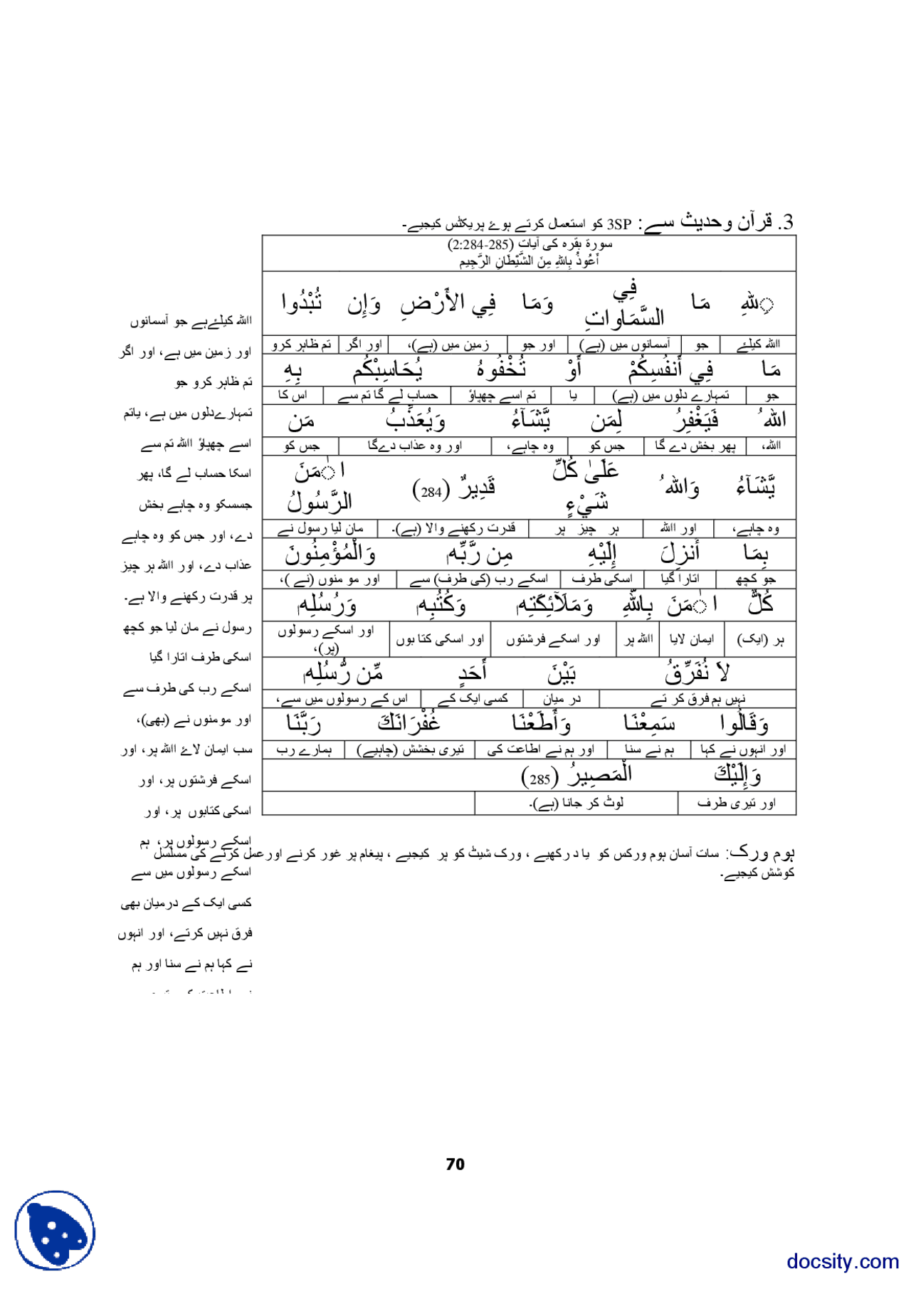 Arabic Words Table 25-Learn Quran And Common Arabic Words-Handout - Docsity