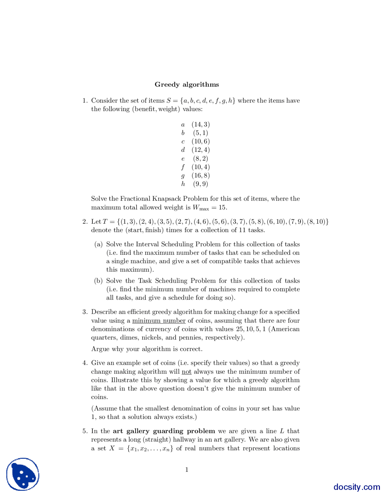 Greedy Algorithms Complexity Of Algorithms Assignment Docsity 0372