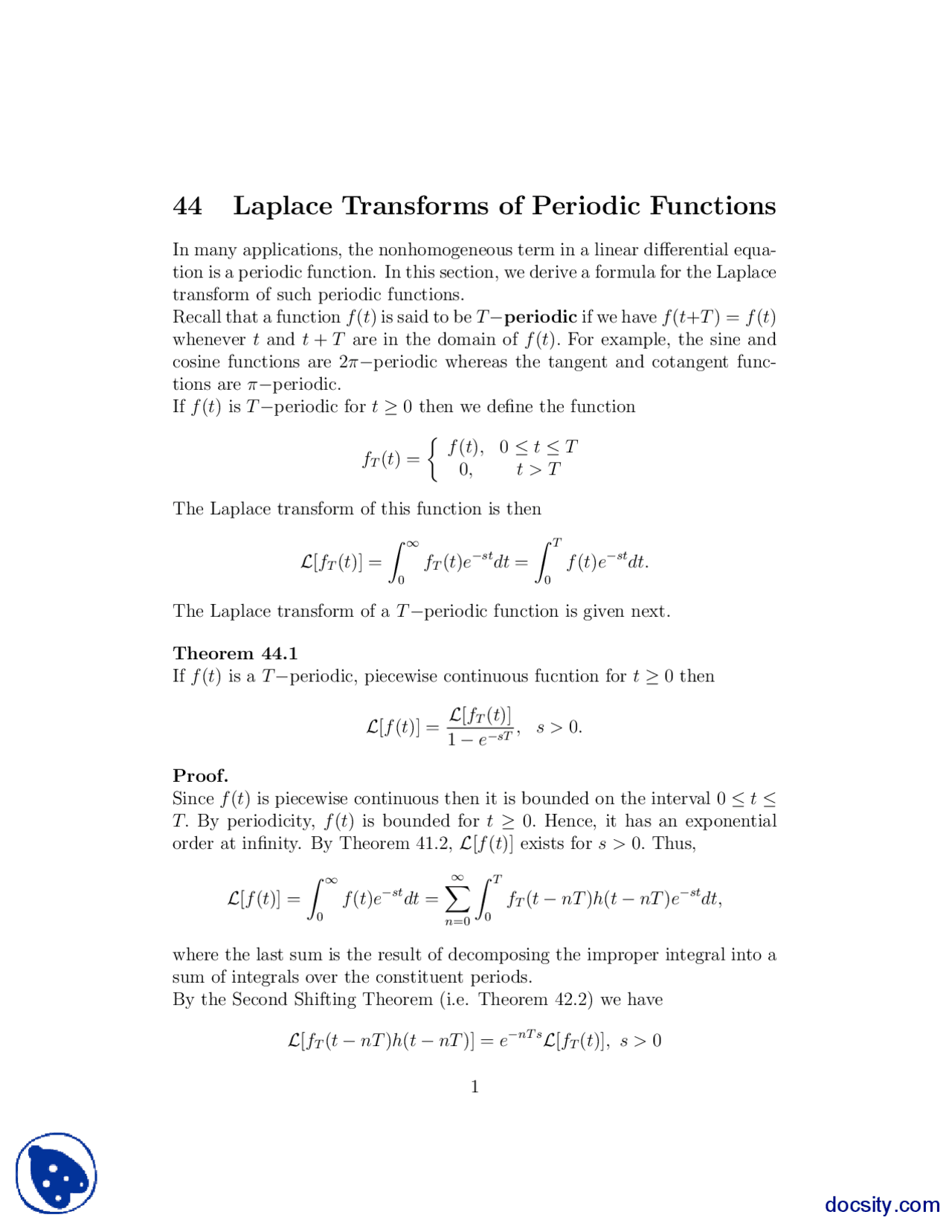 Laplace Transforms Of Periodic Functions Signals And Systems Handout