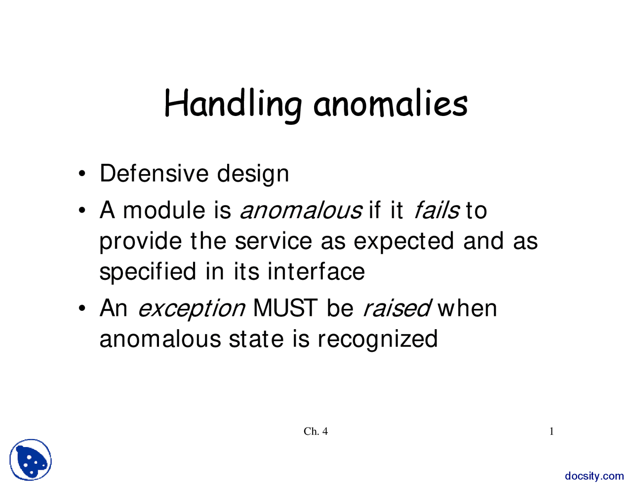 Handling Anomalies in Modules: Defensive Design and Exception Propagation | Slides Object ...
