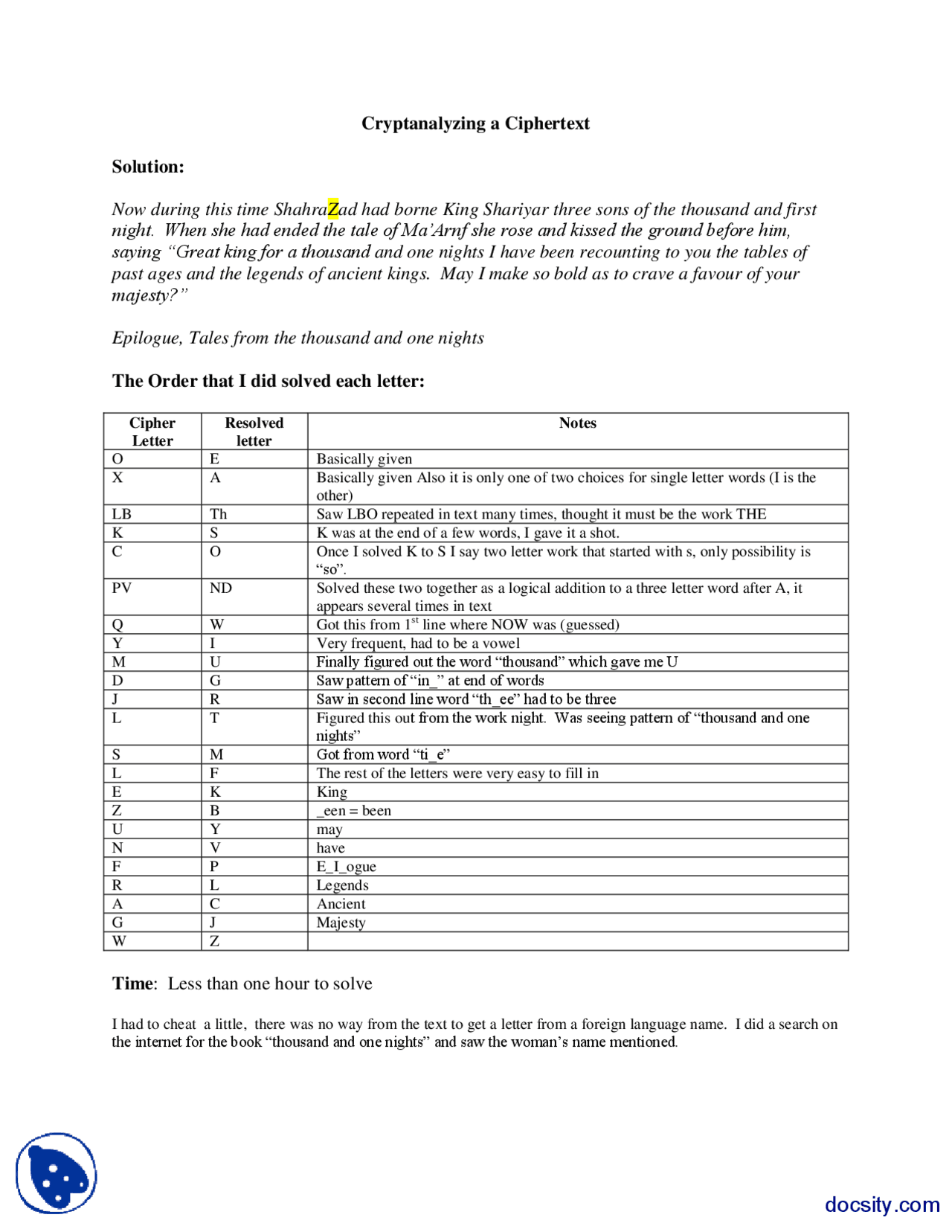 Cryptanalyzing A Ciphertext Solution System Security And Cryptography
