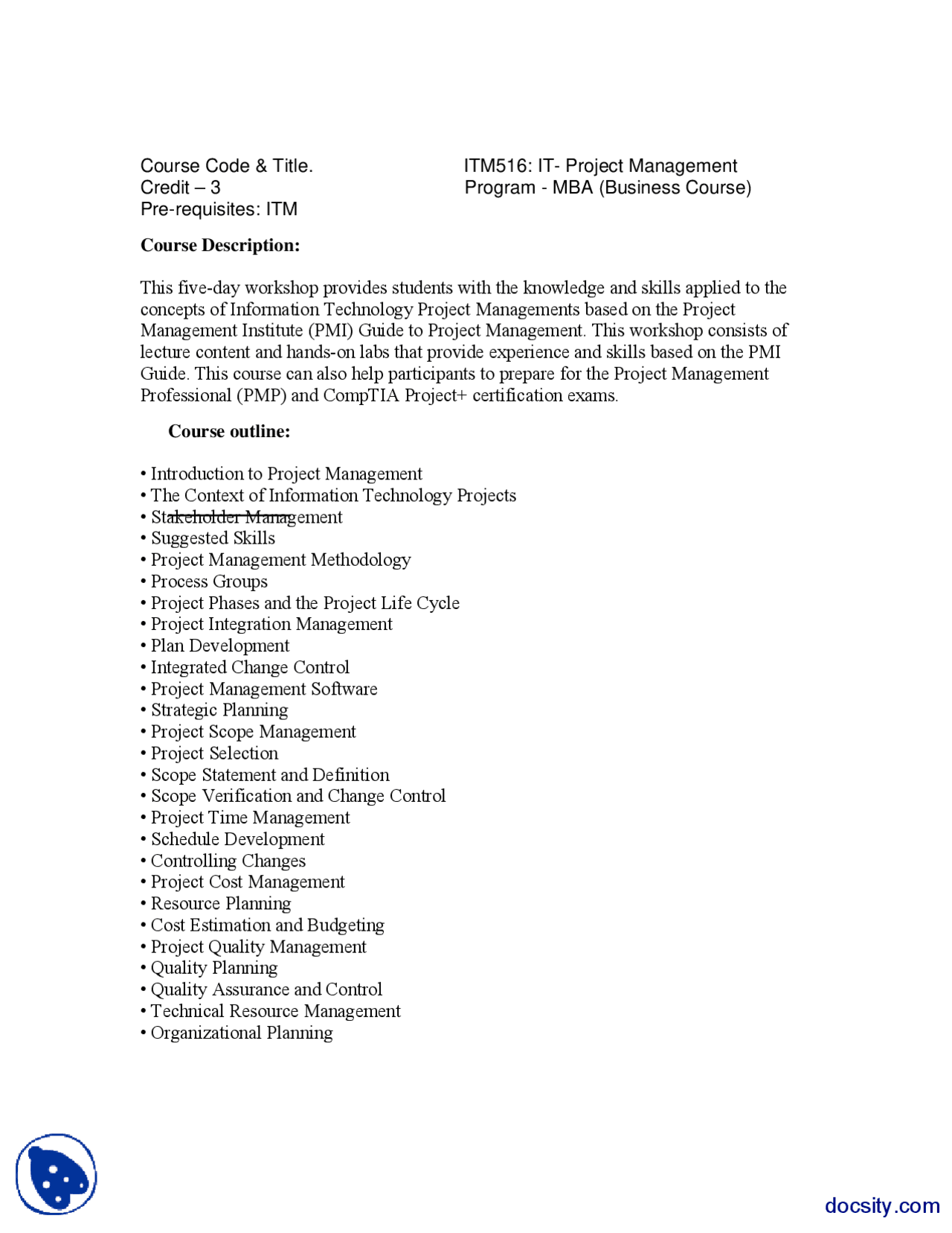 Project Management Management And Business Administration Course