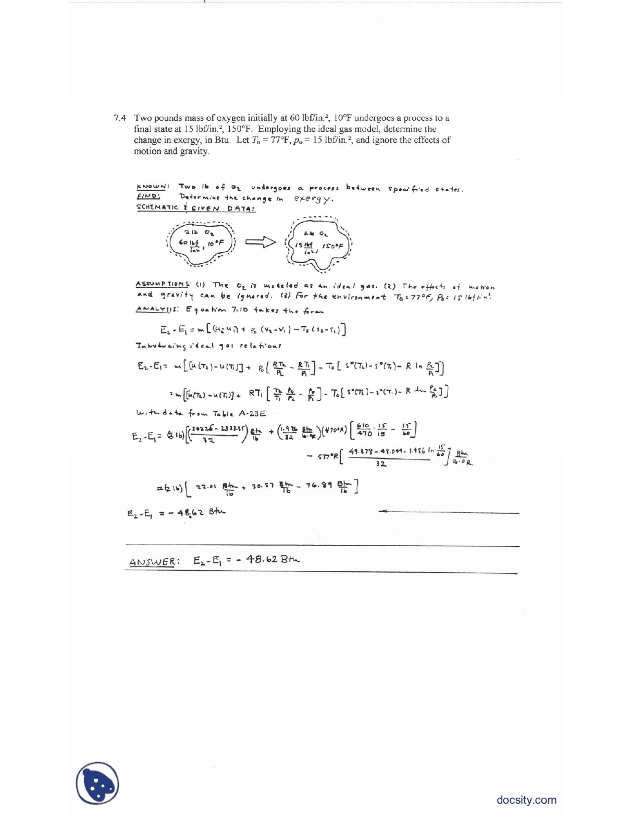 Solved Problems Part 3 Thermodynamics Handout Exercises