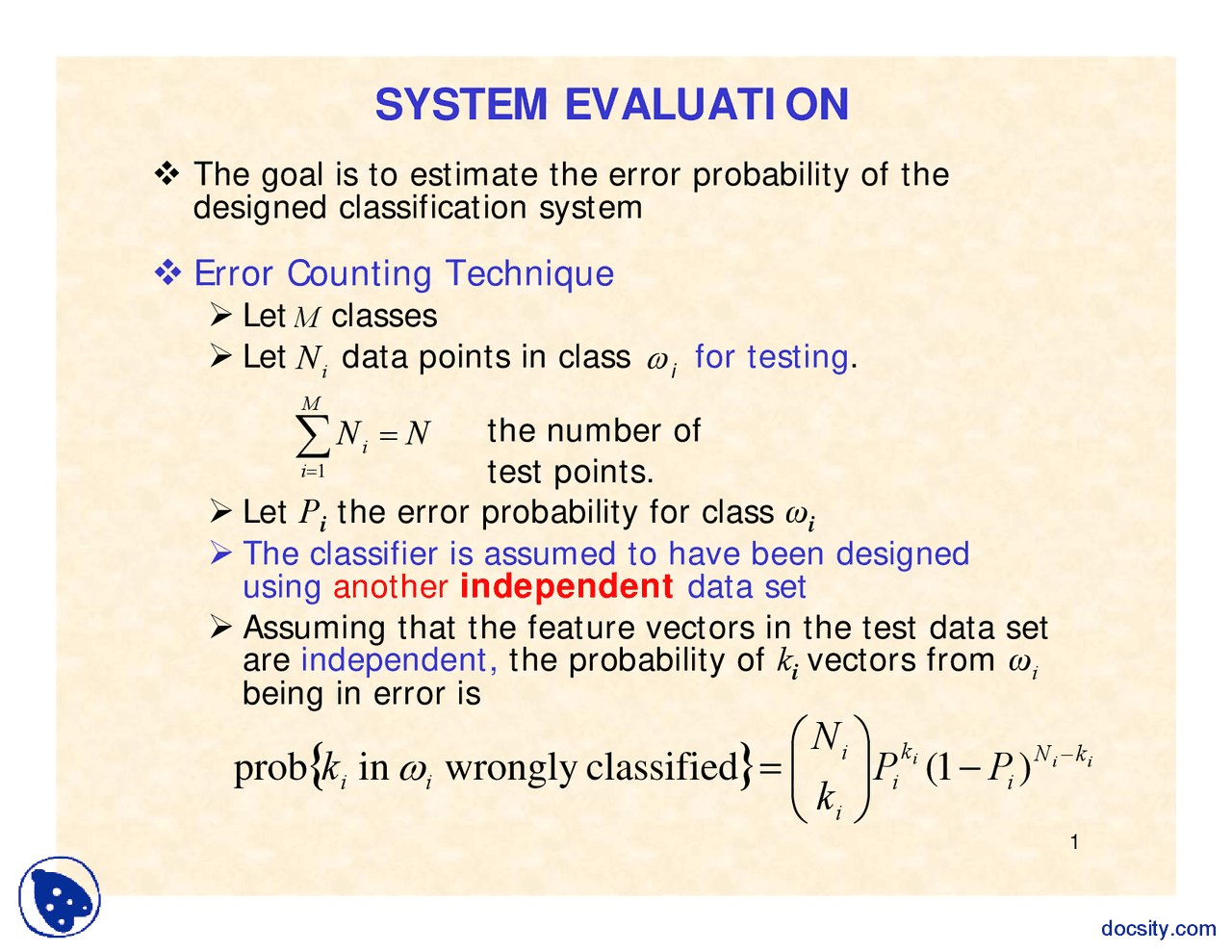 System Evaluation Pattern Classification And Recognition Lecture Slides Docsity