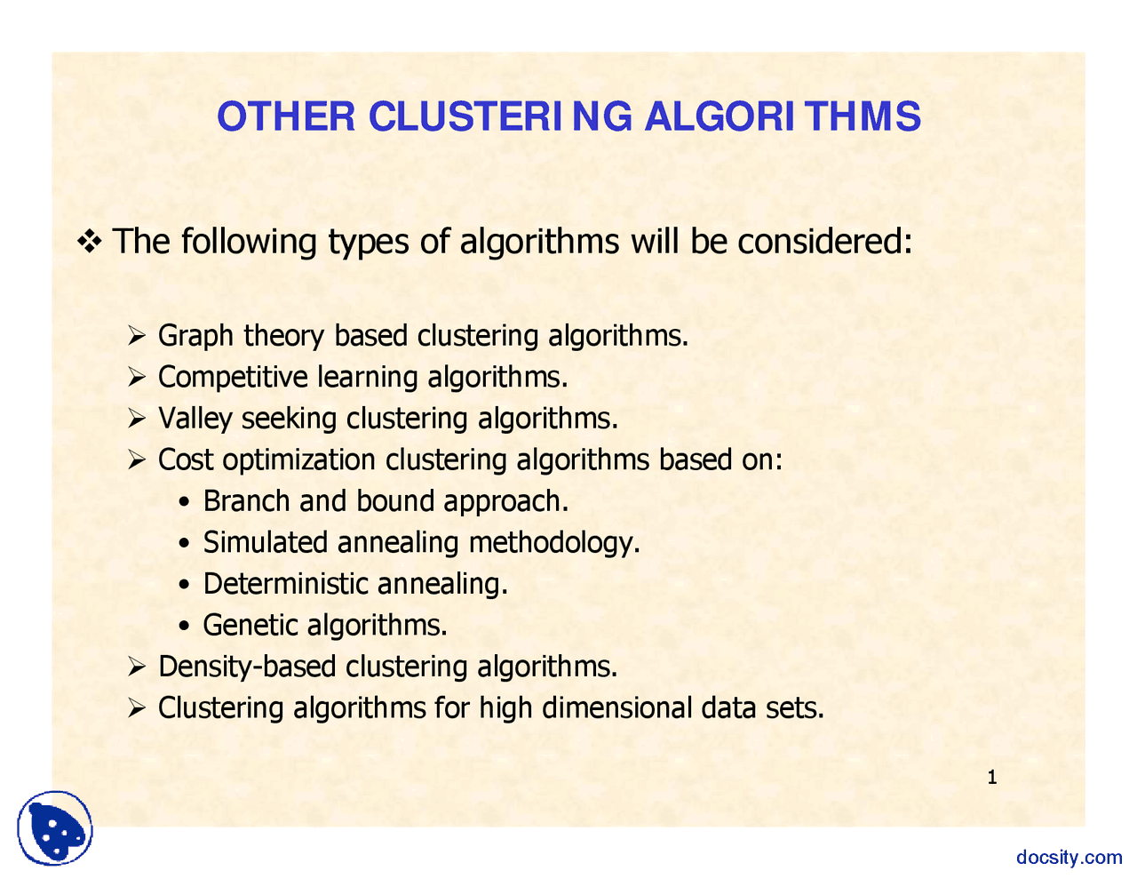 Other Clustering Algorithms Classification And Recognition Of Patterns