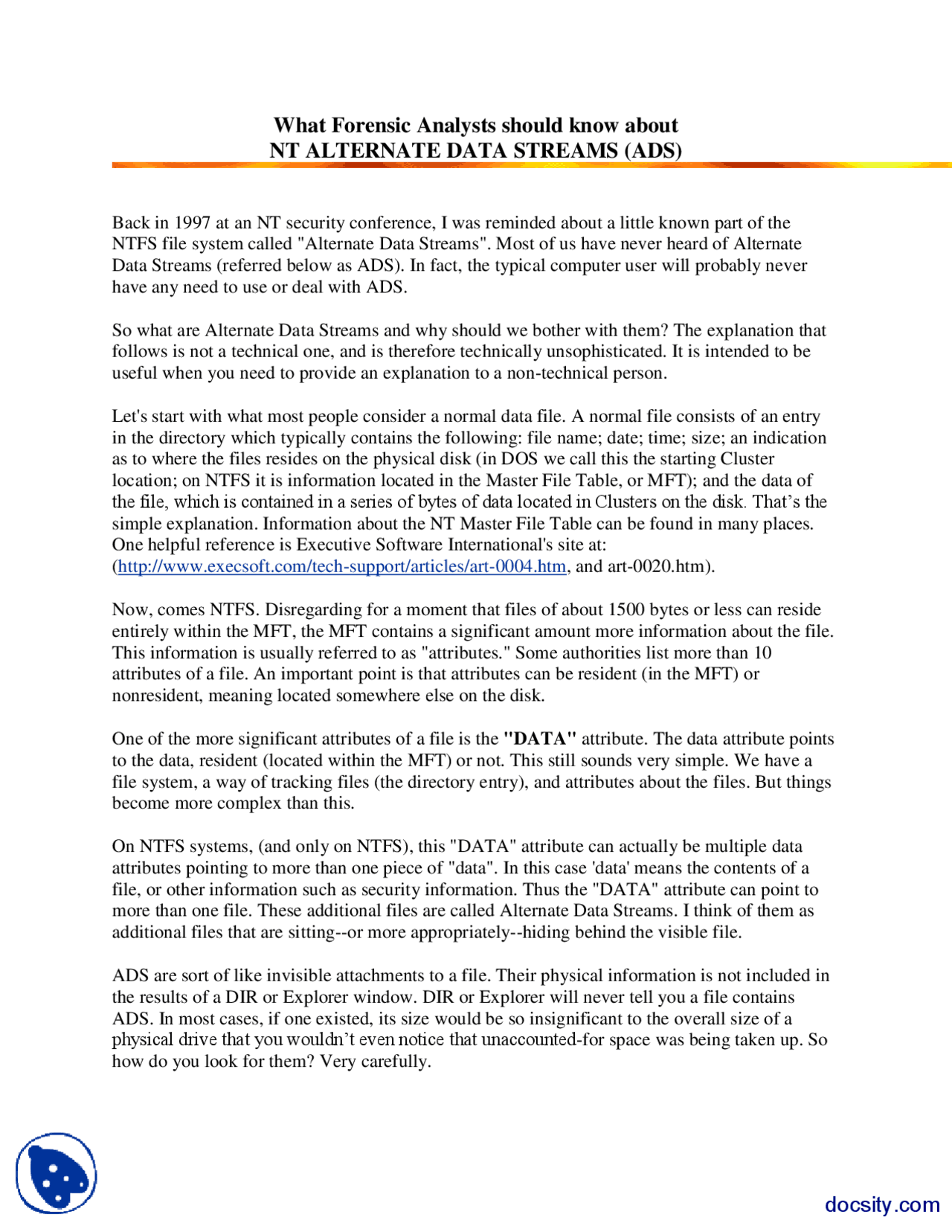 Nt Alternate Data Streams Security Of Systems Handout Docsity