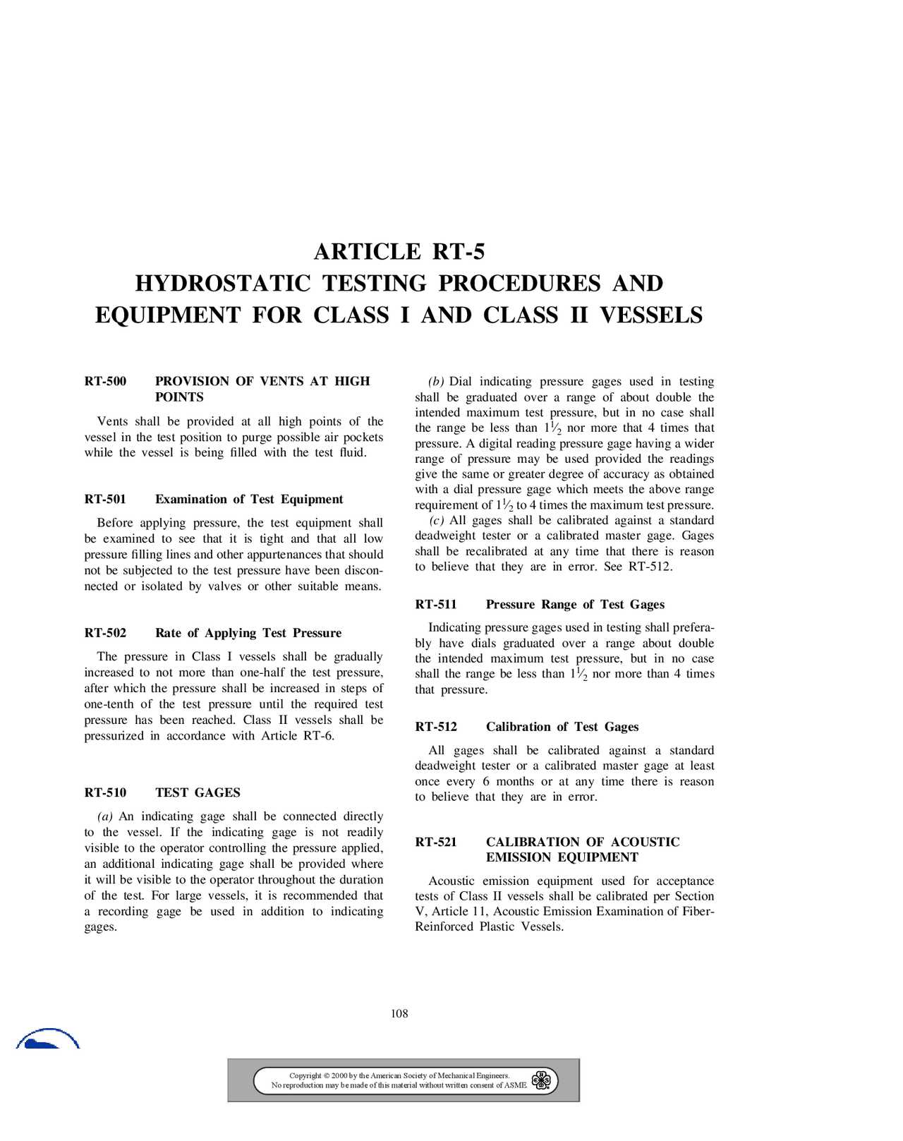 Hydrostatic Testing Procedures and Equipment for Class I and II Vessels ...