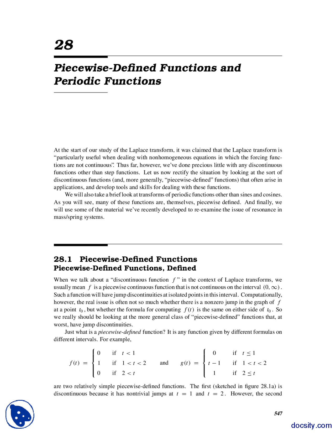 Piecewise Functions And Periodic Funtions Part 1 Calculus Handout Docsity