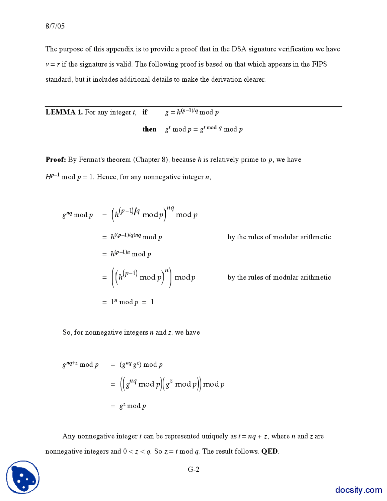 Dsa Signature Verification Proof Security Of Systems Handout Docsity